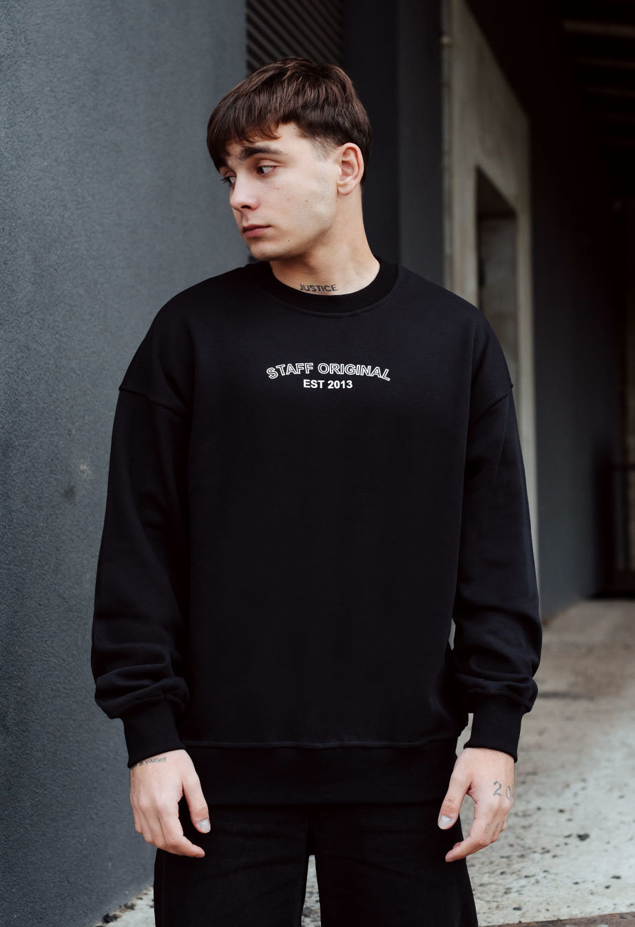 Світшот чоловічий Staff black original oversize fleece чорний бавовняний з логотипом модний ...