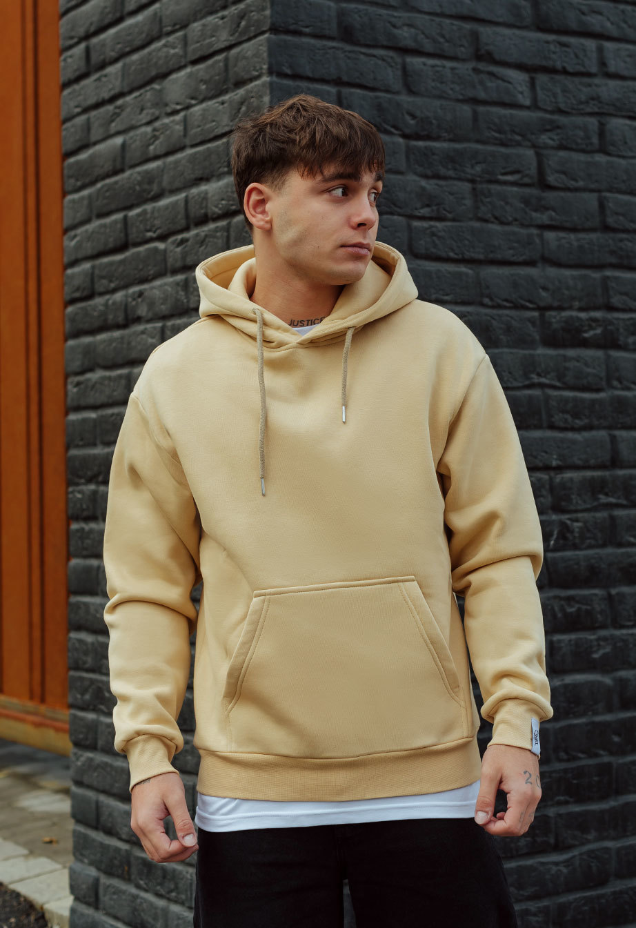 Толстовка чоловіча Staff beige basic oversize fleece бежева оверсайз для хлопця тепла на флісі ...