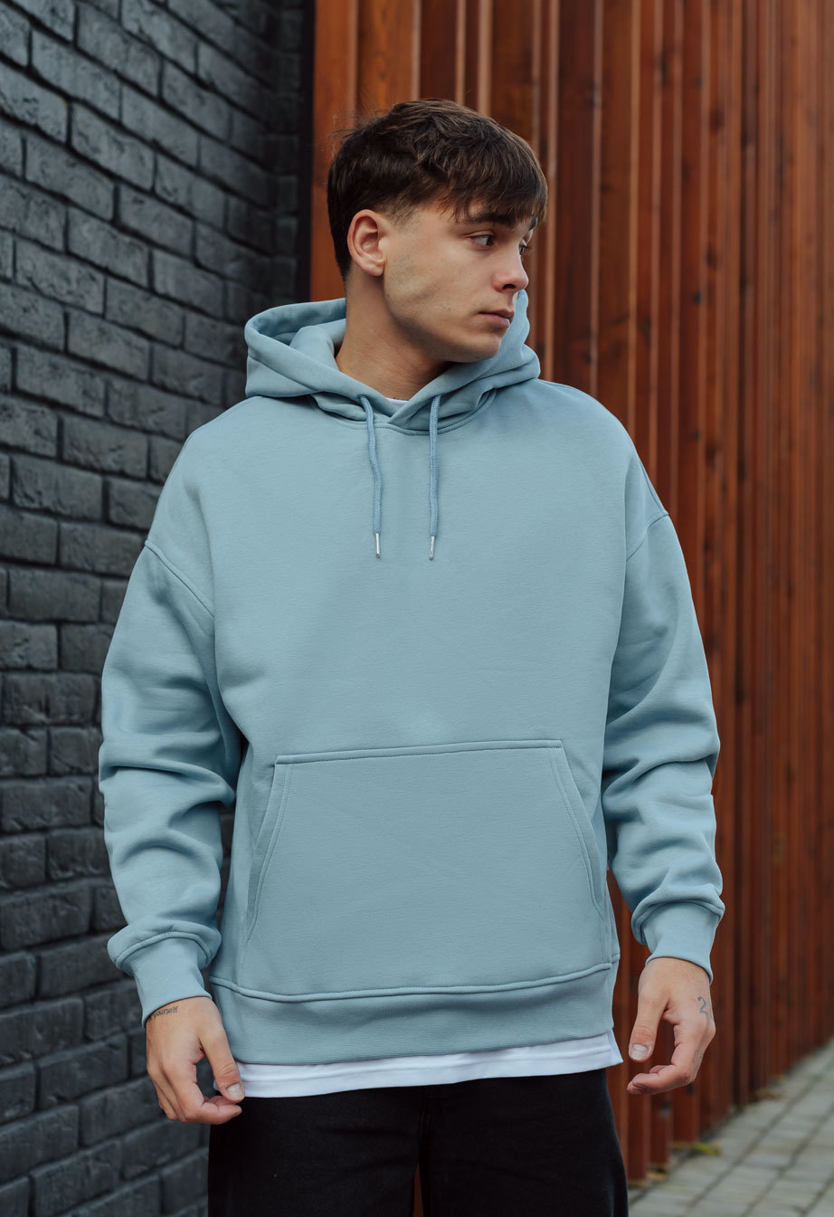 Толстовка чоловіча Staff light blue oversize fleece блакитна однотонна на флісі оверсайз ...