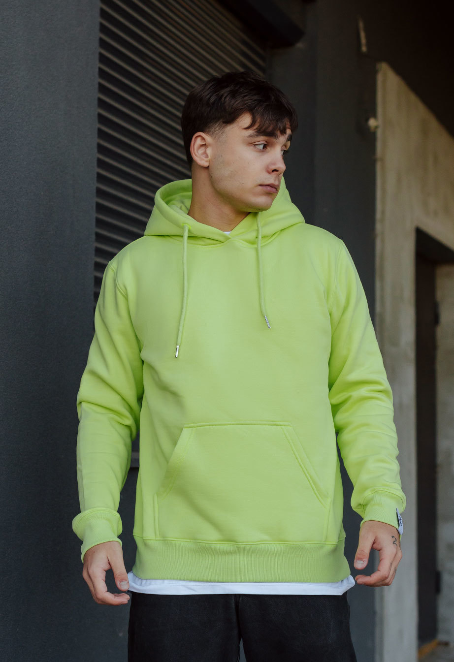 Толстовка чоловіча Staff light green basic fleece (defect) салатового кольору бавовняна базова ...