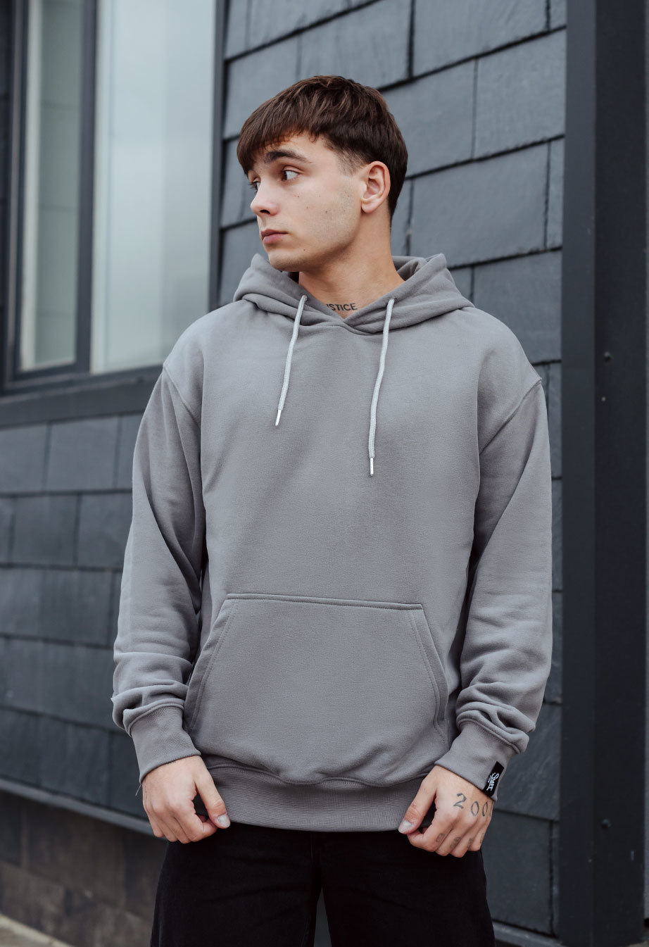 Толстовка чоловіча Staff gray basic oversize fleece сіра недорога однотонна базова утеплена на ...
