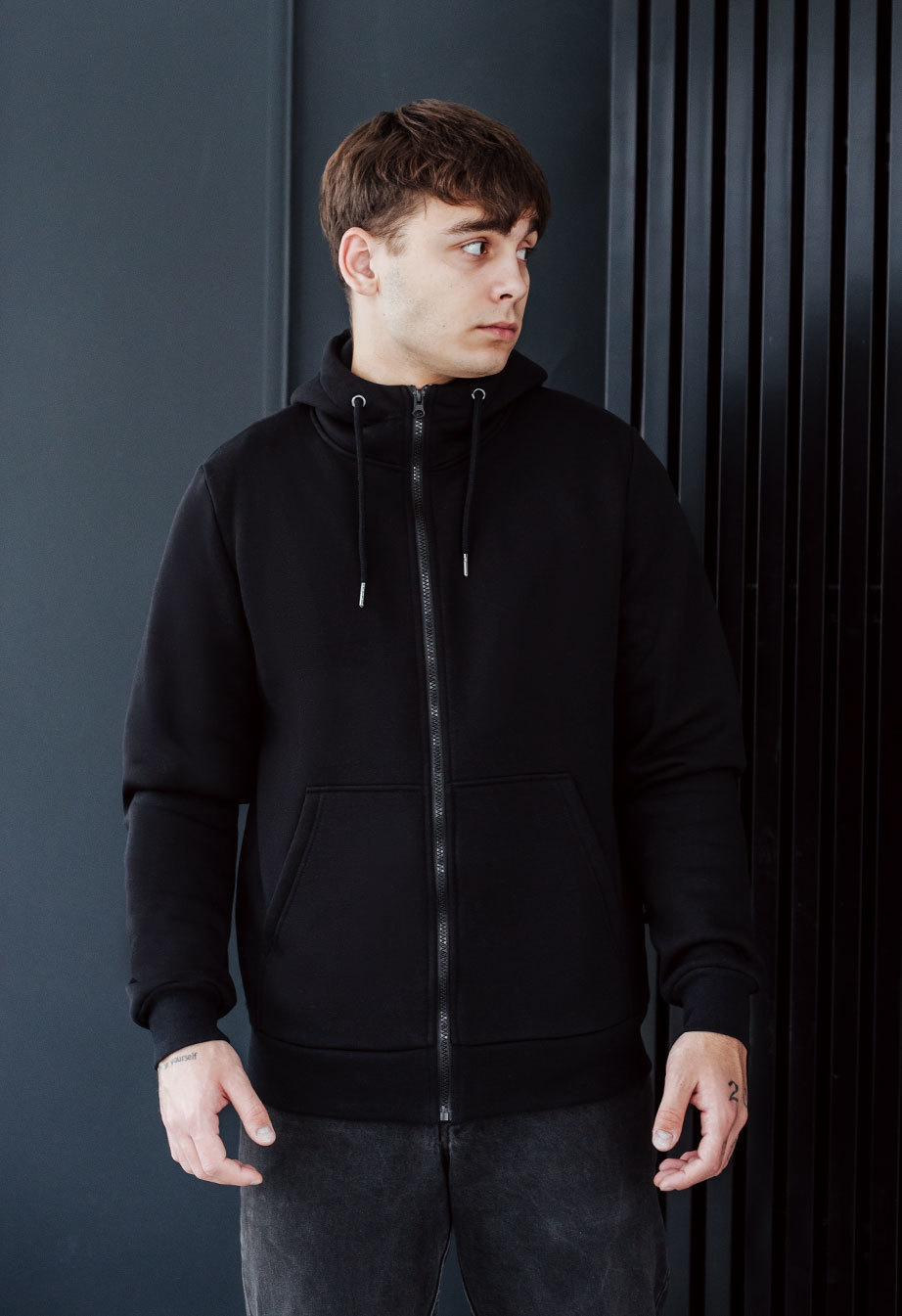 Толстовка чоловіча Staff zip basic black fleece чорна бавовняна на ...
