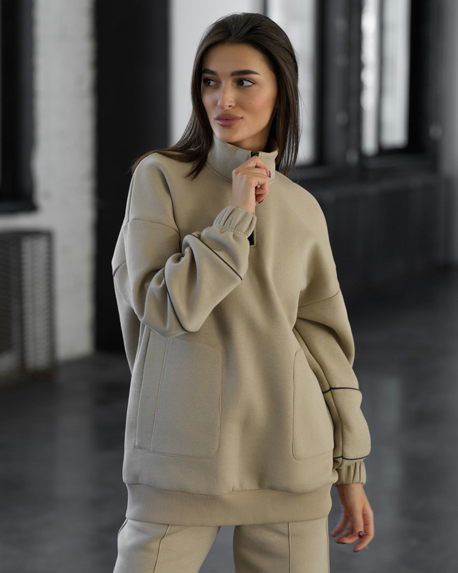 Олімпійка жіноча Staff beige oversize бежева на флісі бавовняна рефлективна тепла оверсайз ...