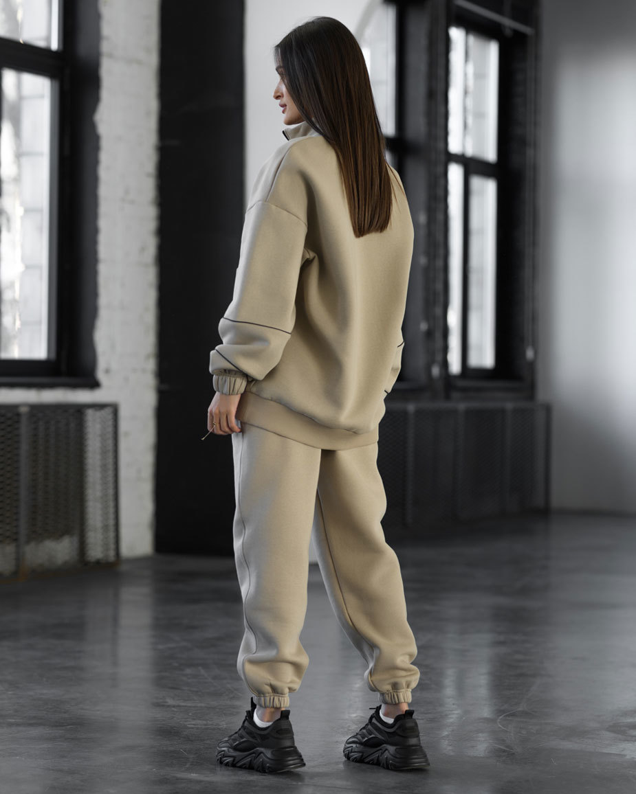 Олімпійка жіноча Staff beige oversize бежева на флісі бавовняна рефлективна тепла оверсайз ...