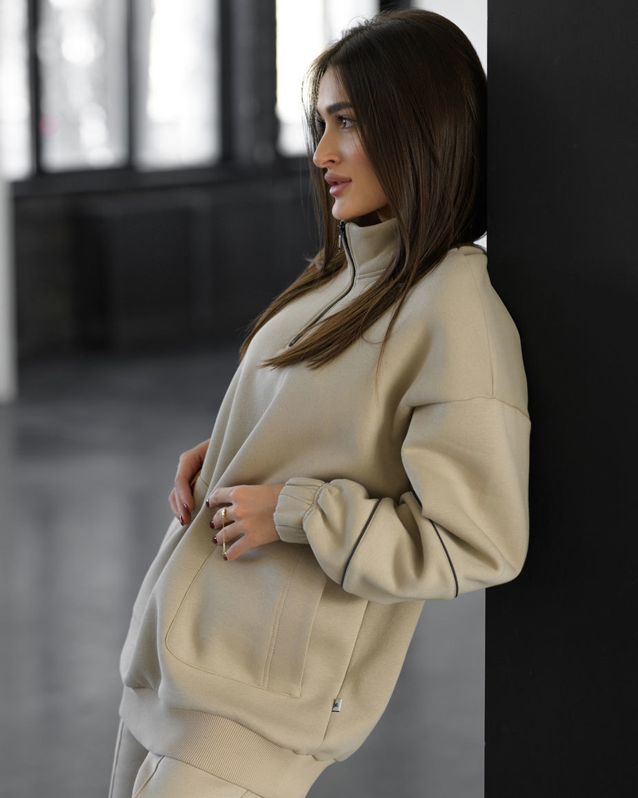 Олімпійка жіноча Staff Beige Oversize бежева на флісі бавовняна рефлективна тепла оверсайз