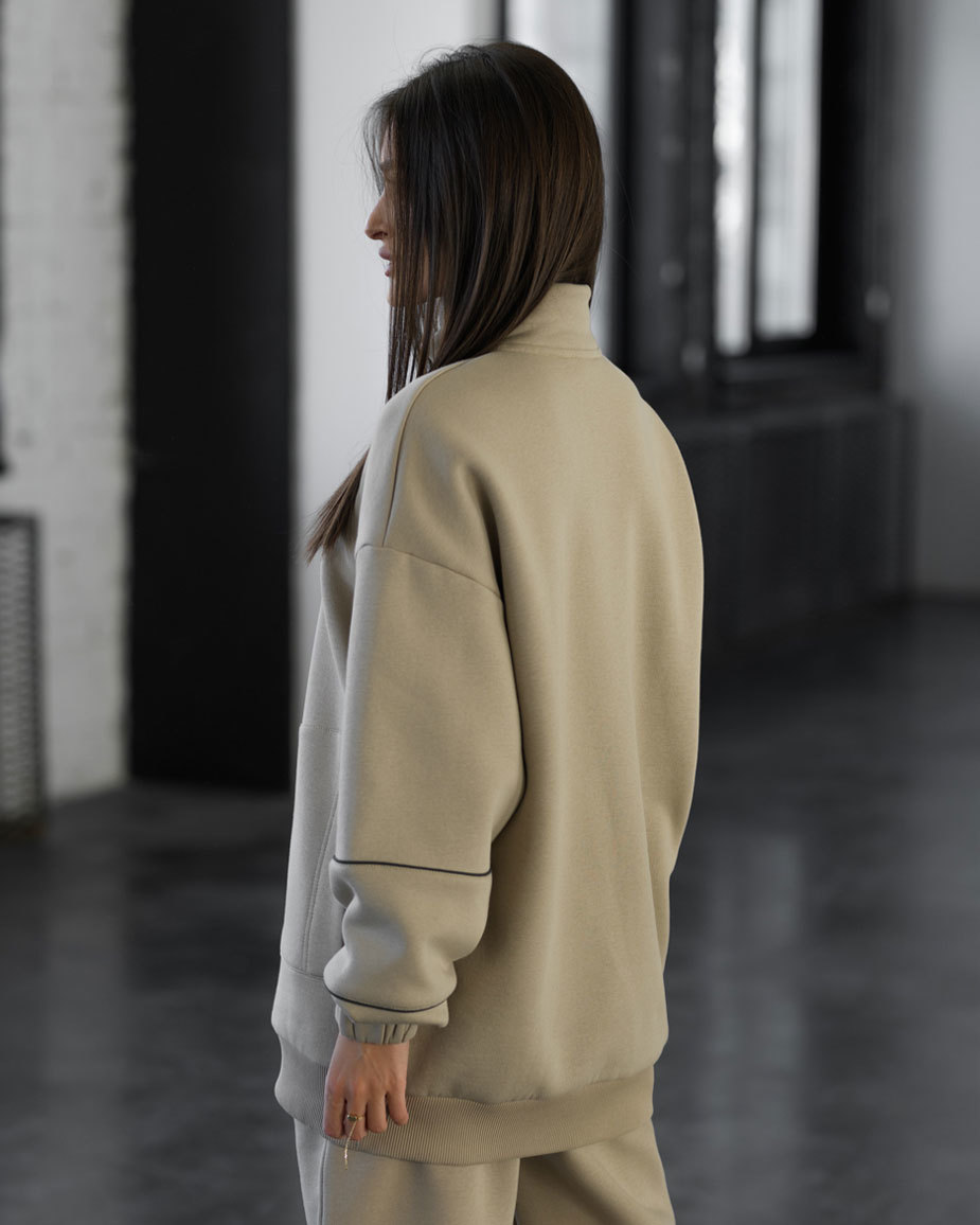 Олімпійка жіноча Staff Beige Oversize бежева на флісі бавовняна рефлективна тепла оверсайз