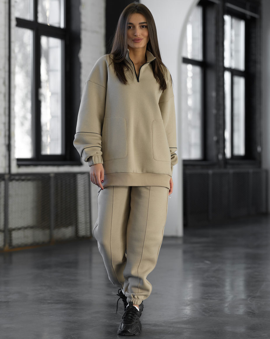 Олімпійка жіноча Staff beige oversize бежева на флісі бавовняна рефлективна тепла оверсайз ...