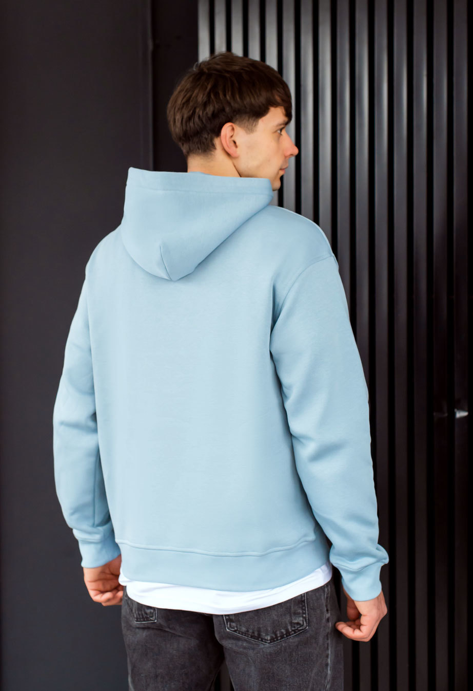 Толстовка чоловіча Staff light blue basic oversize fleece світло-синя бавовняна оверсайз на ...