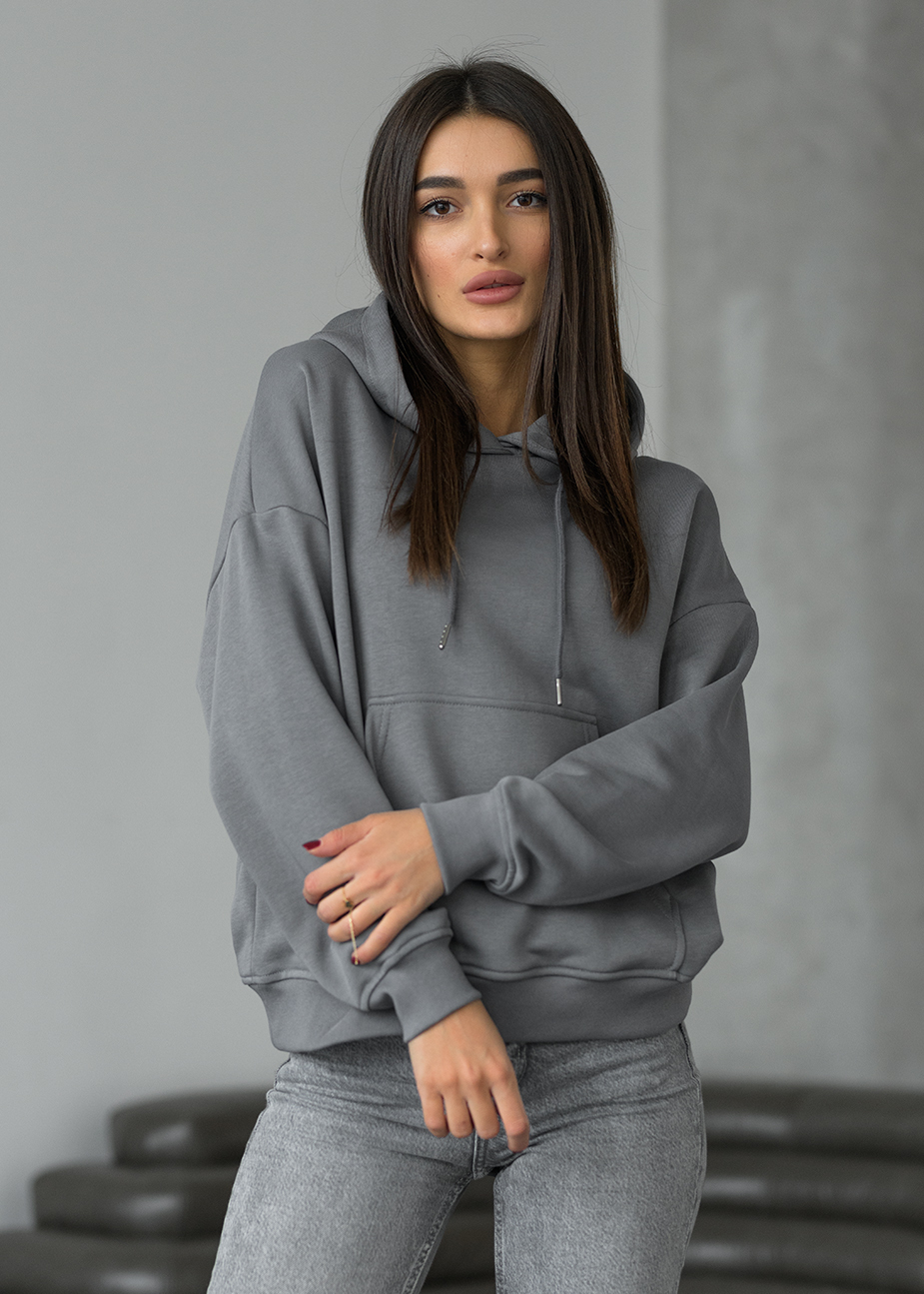 Толстовка жіноча Staff gray basic oversize сіра базова бавовняна однотонна оверсайз модна купити