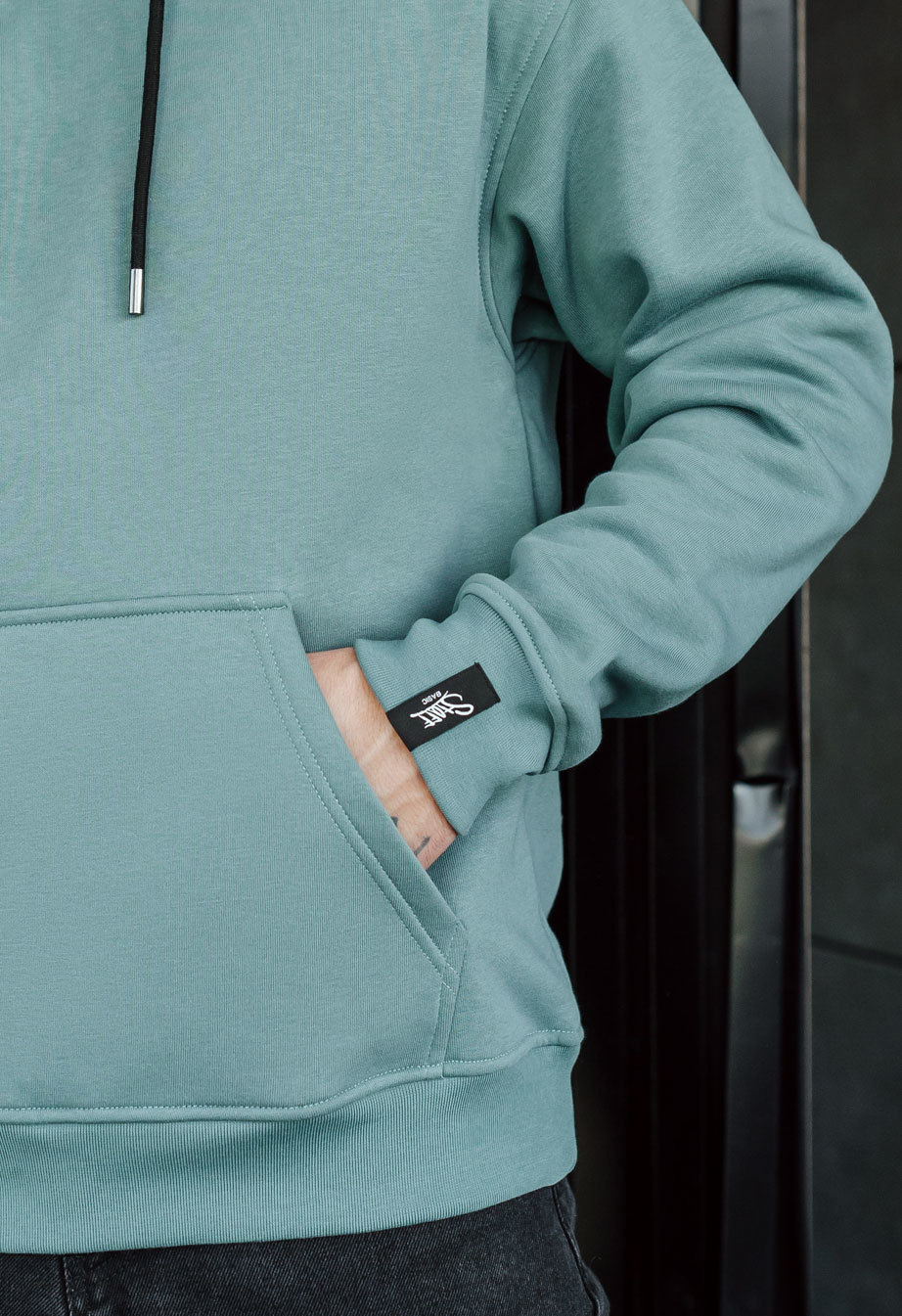 Толстовка чоловіча Staff turquoise basic oversize fleece бірюзового кольору модна базова тепла ...