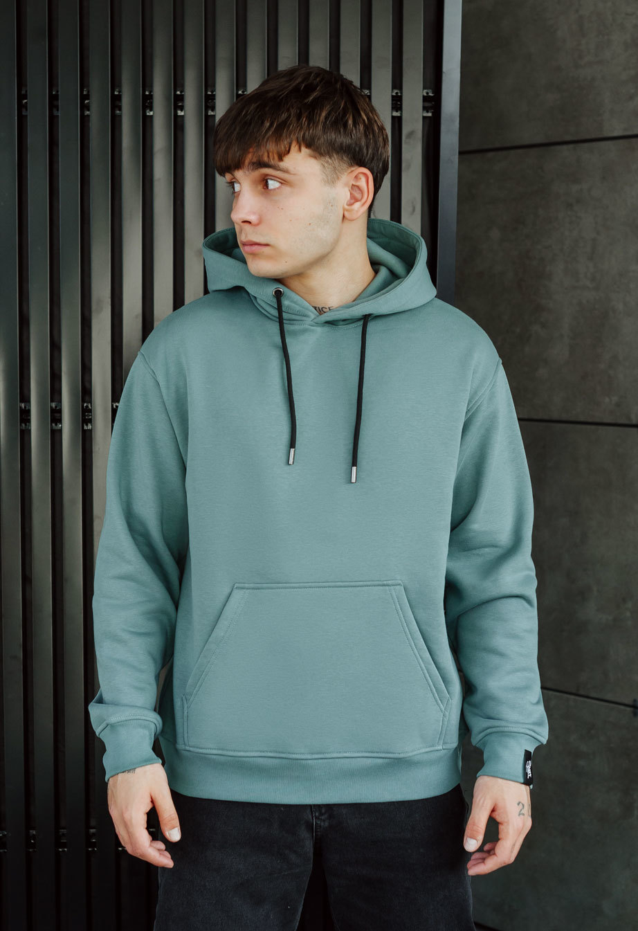 Толстовка чоловіча Staff turquoise basic oversize fleece бірюзового кольору модна базова тепла ...