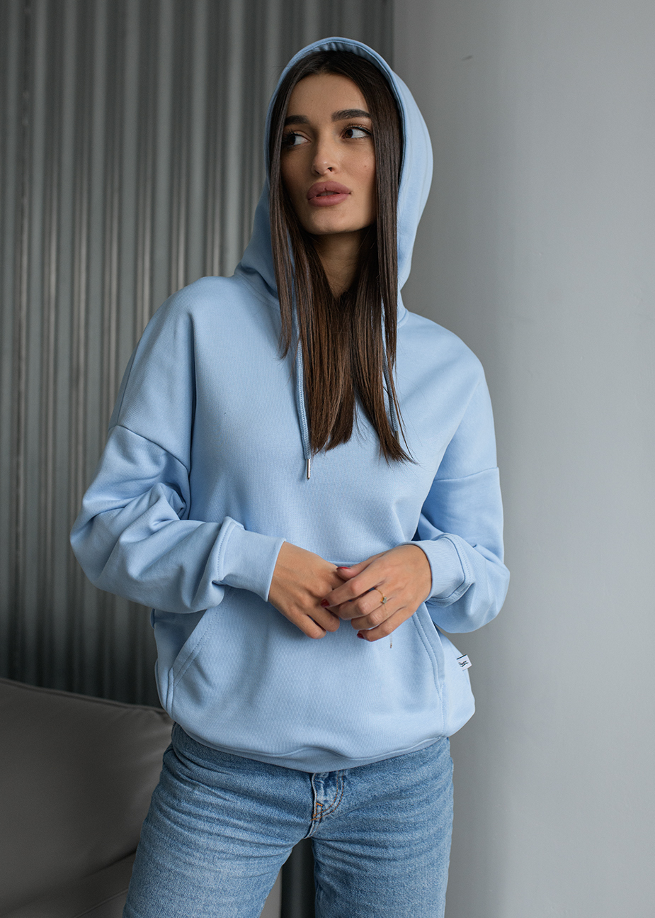 Жіноче худі Staff light blue basic oversize блакитне однотонне молодіжне оверсайз базове ...