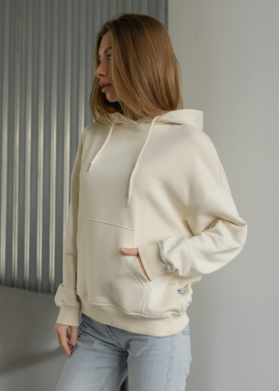 Толстовка жіноча Staff milk basic oversize молочного кольору однотонна базова оверсайз бавовняна ...