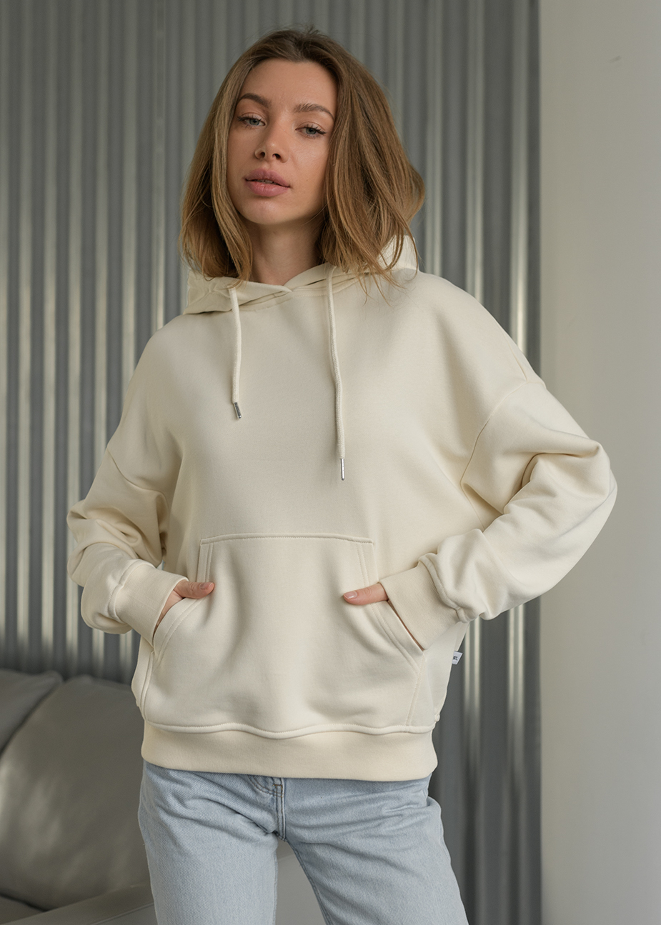 Толстовка жіноча Staff milk basic oversize молочного кольору однотонна базова оверсайз бавовняна ...