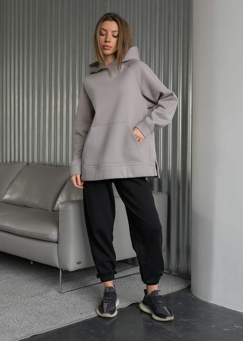 Толстовка жіноча Staff gray oversize fleece сіра модна тепла бавовняна однотонна оверсайз на ...