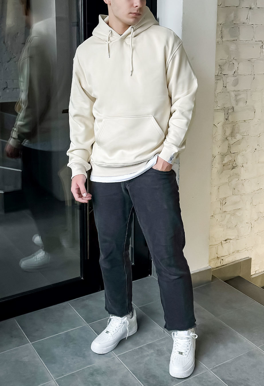 Толстовка чоловіча Staff milk basic oversize fleece молочного кольору базова оверсайз на флісі ...