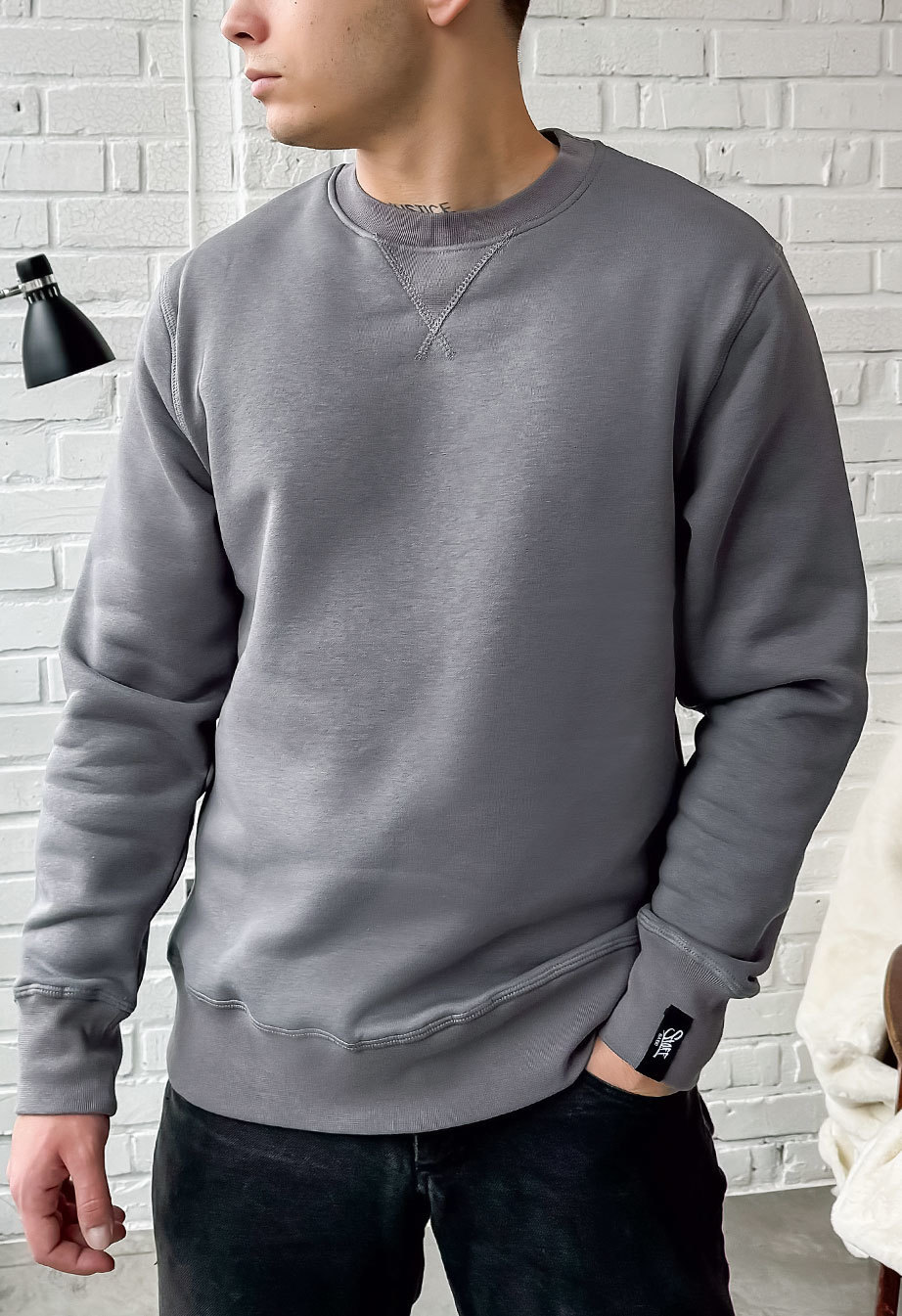 Світшот чоловічий Staff gray basic fleece сірий молодіжний утеплений базовий однотонний на флісі ...