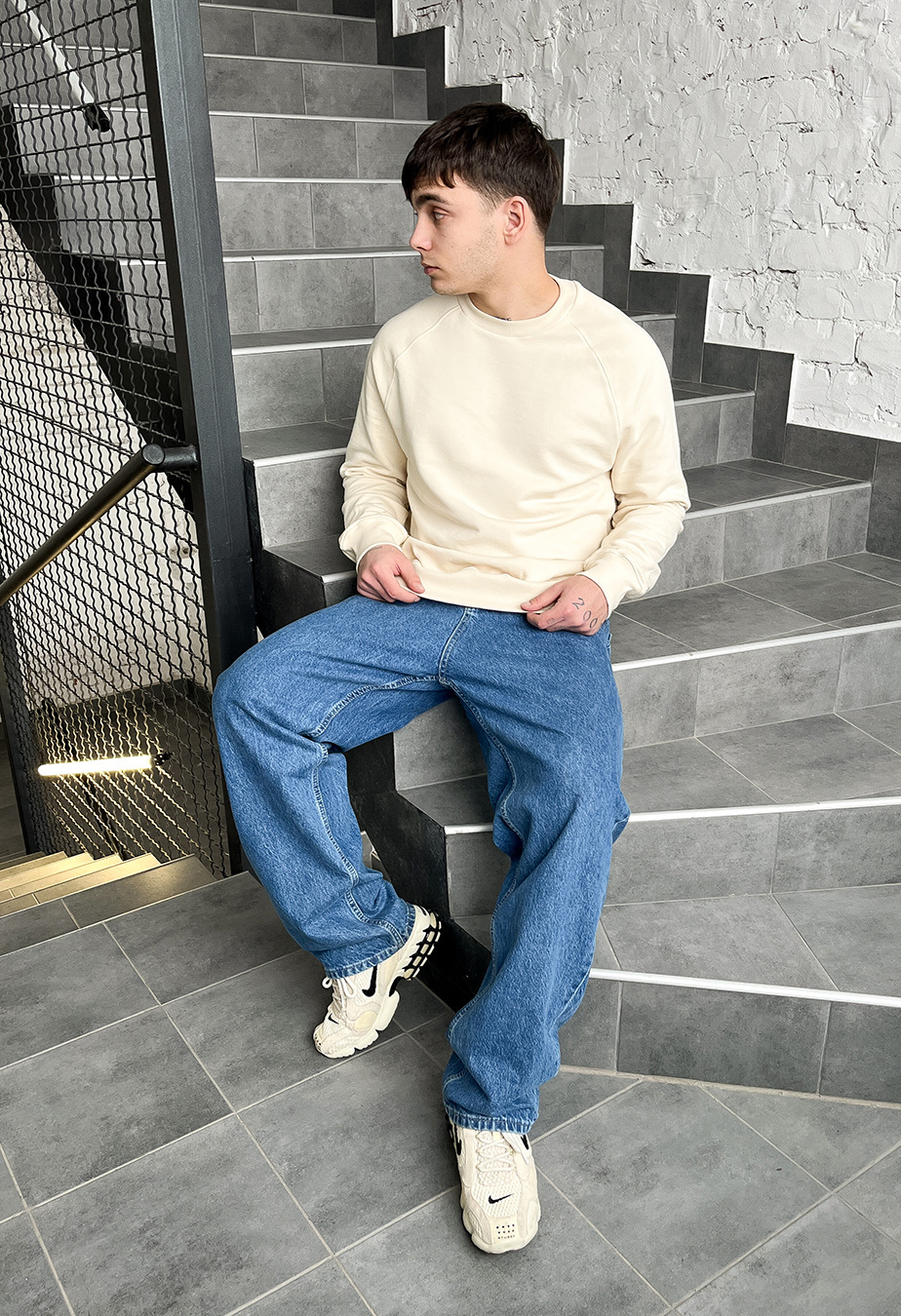 Світшот чоловічий Staff milk basic молочного кольору для підлітка бавовняний однотонний базовий ціна