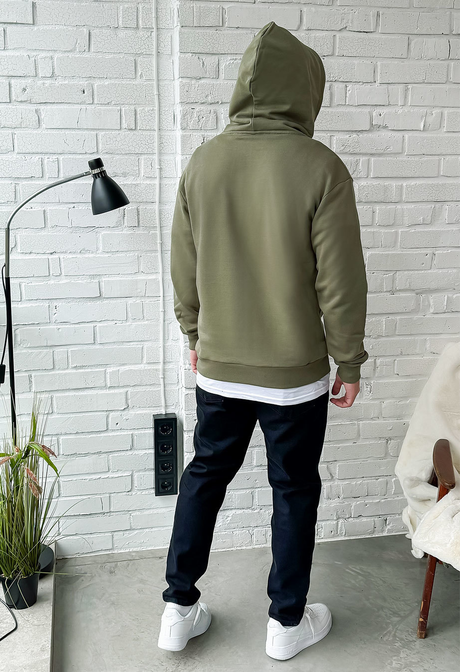 Чоловіче худі Staff olive logo оливкового кольору недороге бавовняне з логотипом купити