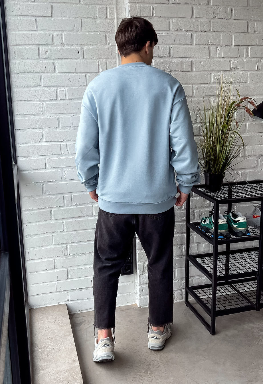 Світшот чоловічий Staff s light blue oversize світло-синій оверсайз з надписом бавовняний ...