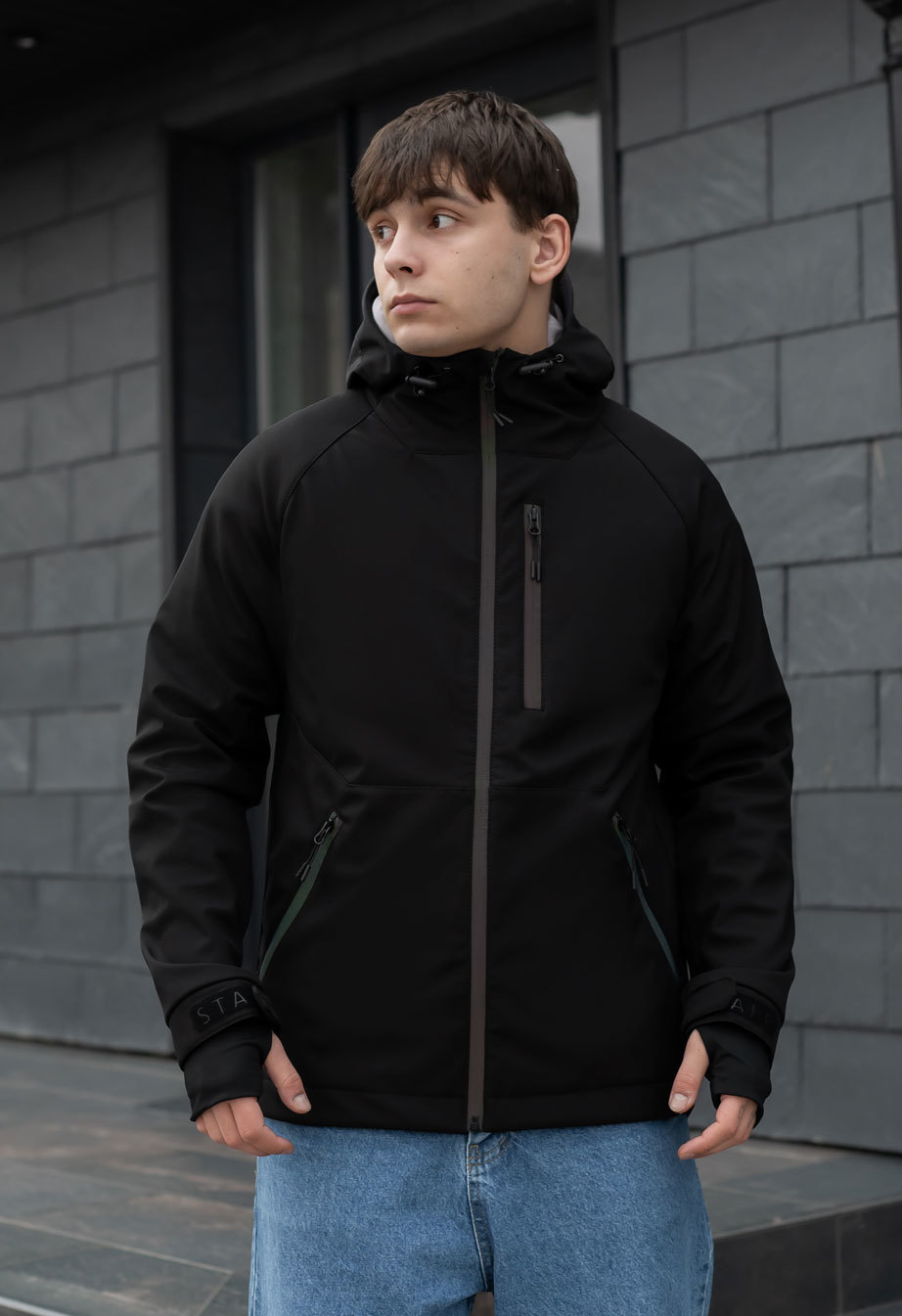 Чоловіча куртка Staff bu soft shell reflective (defect) чорна модна з логотипом легка з ...