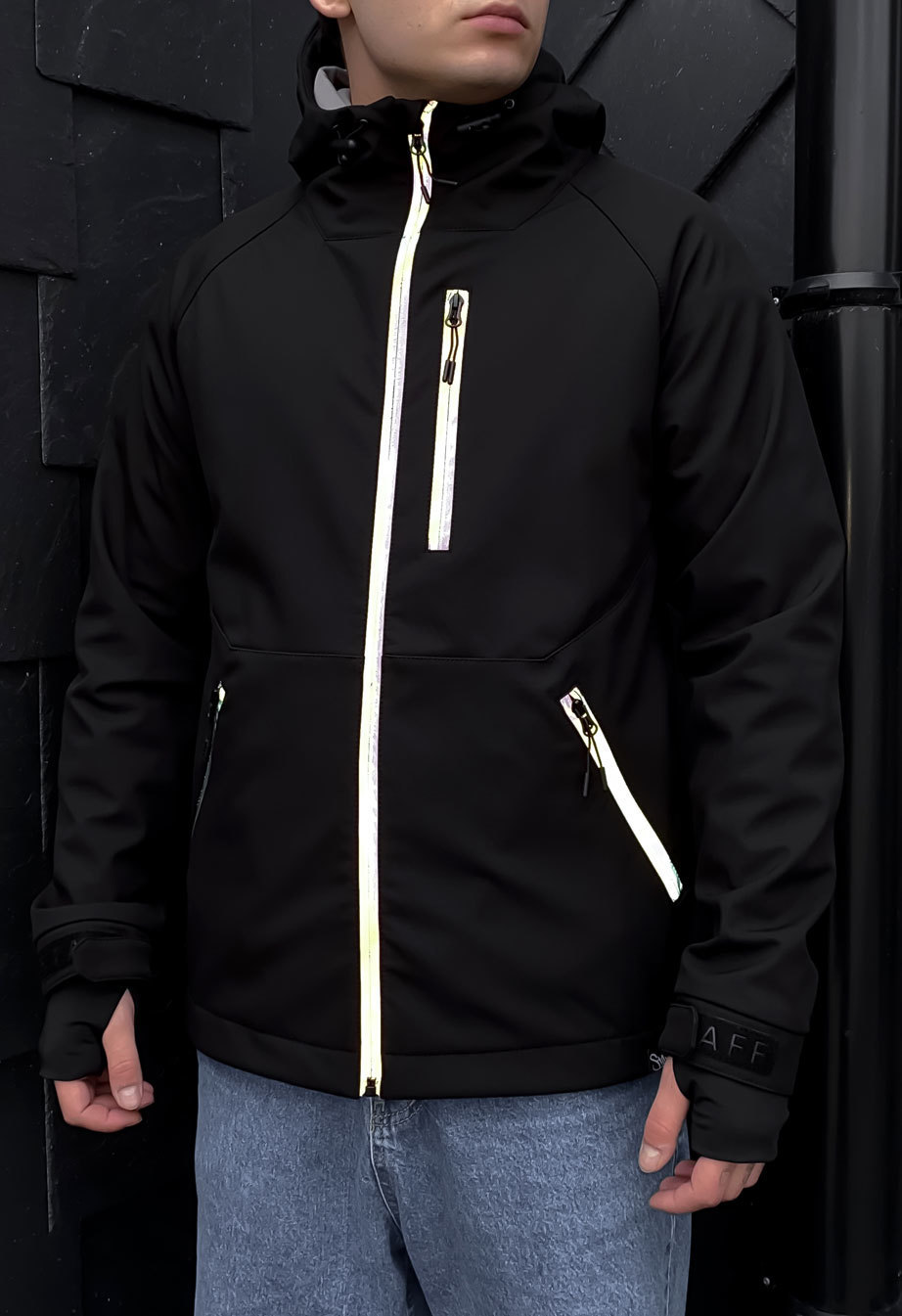 Чоловіча куртка Staff bu soft shell reflective (defect) чорна модна з логотипом легка з ...