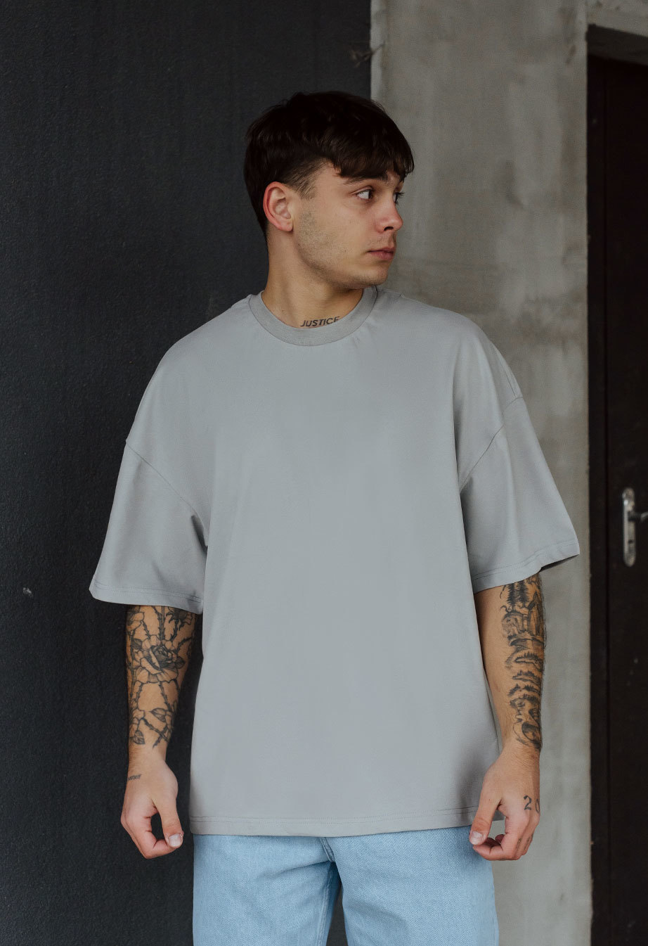 Чоловіча футболка Staff gray basic oversize сіра недорога базова однотонна оверсайз купити