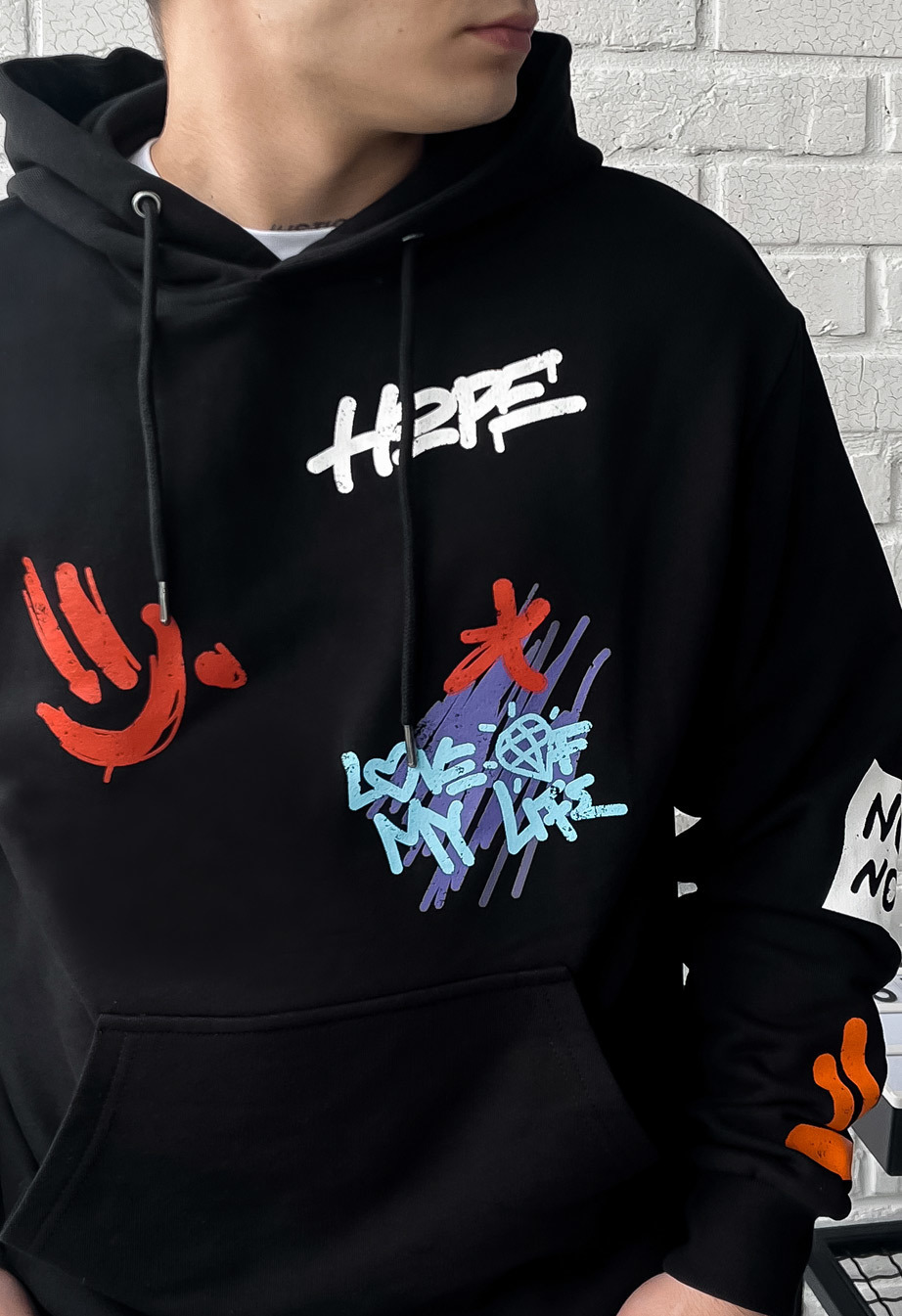 Толстовка чоловіча Staff life oversize чорна оверсайз з надписом для ...