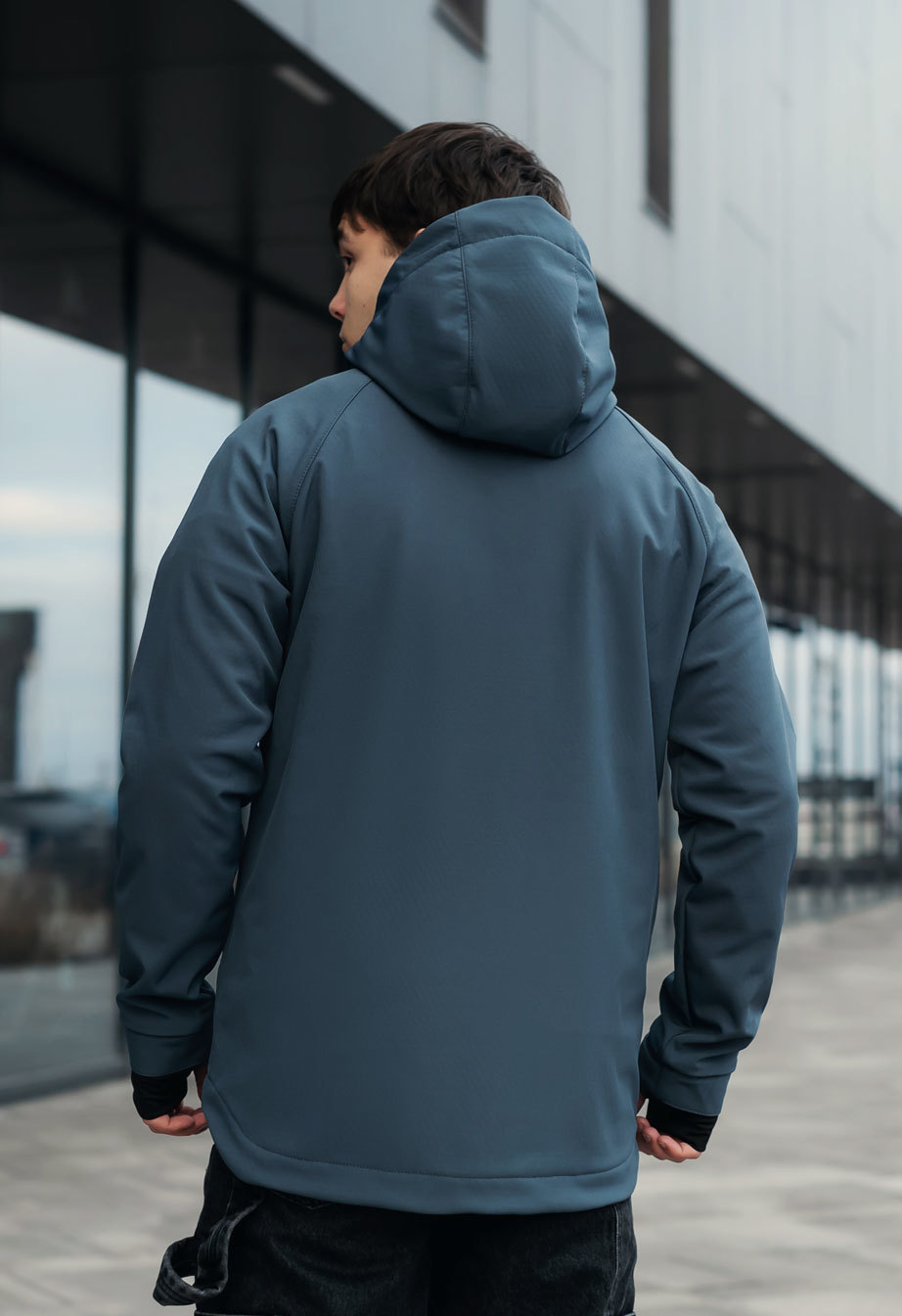 Чоловіча куртка Staff bu soft shell blue синя подовжена демісезонна водонепроникна з капюшоном з ...