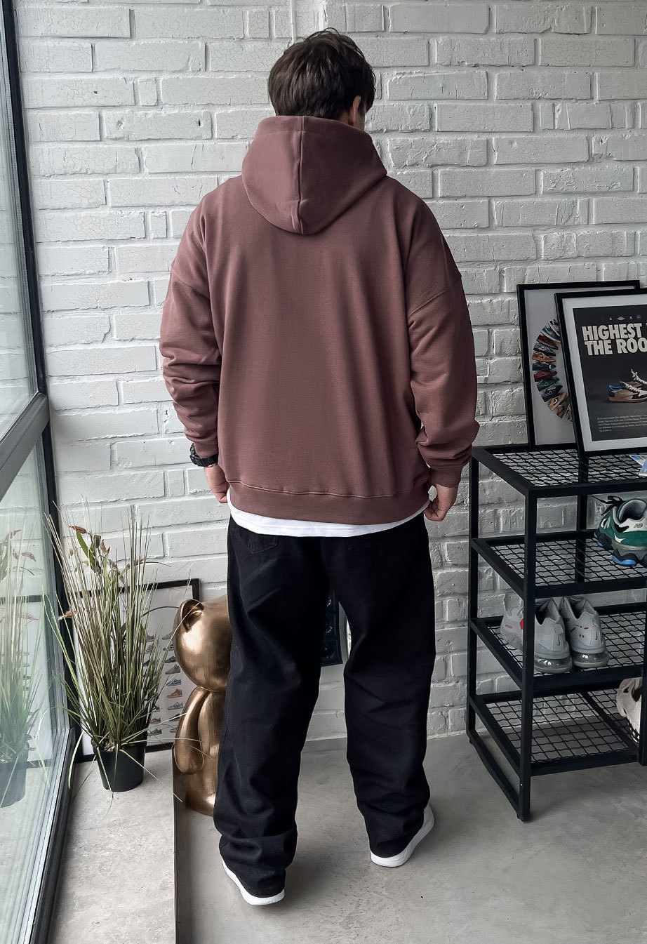 Толстовка чоловіча Staff basic brown oversize коричнева брендова однотонна бавовняна оверсайз ...