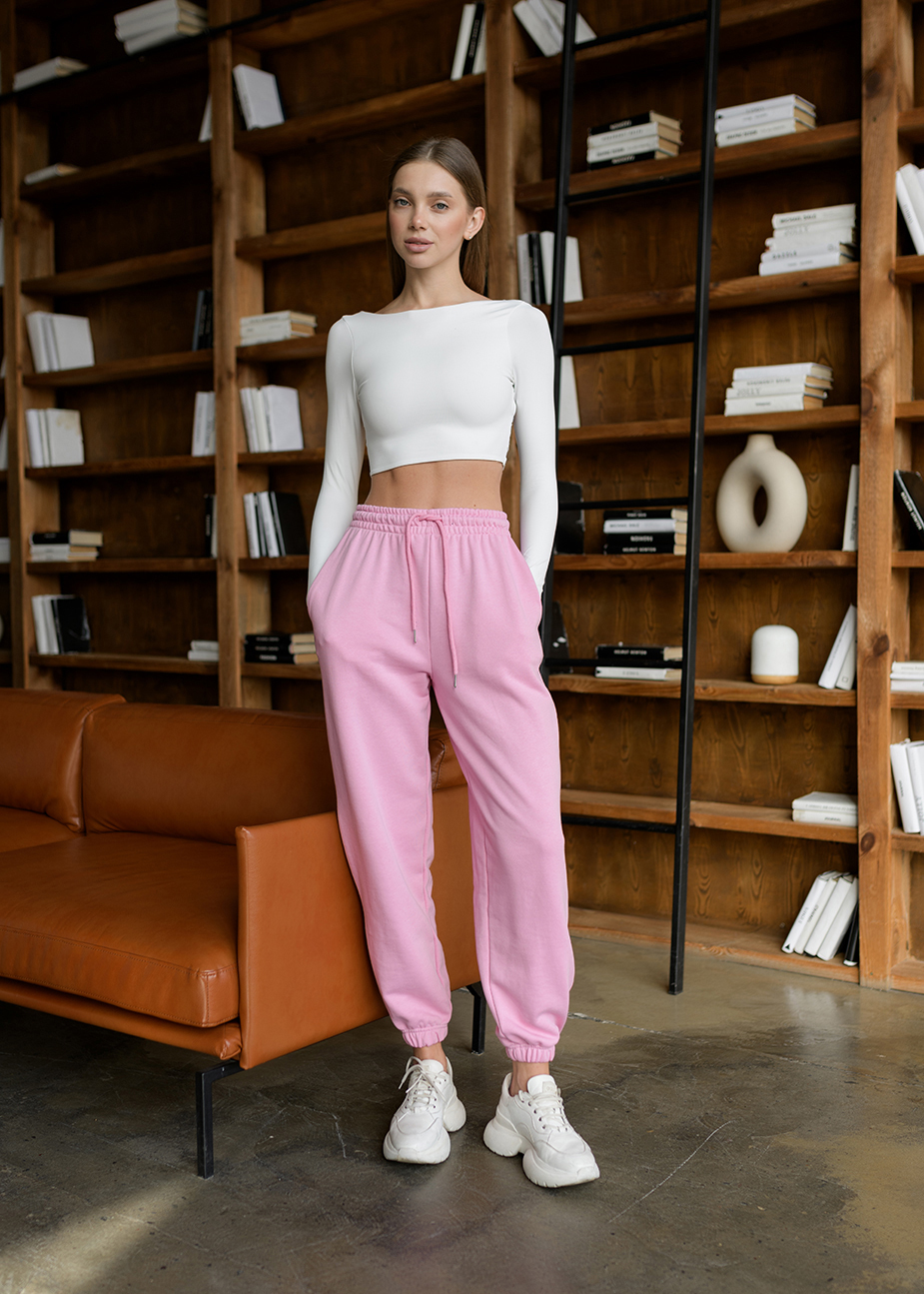 Джогери жіночі Staff pink oversize рожеві однотонні бавовняні оверсайз недорогі ціна