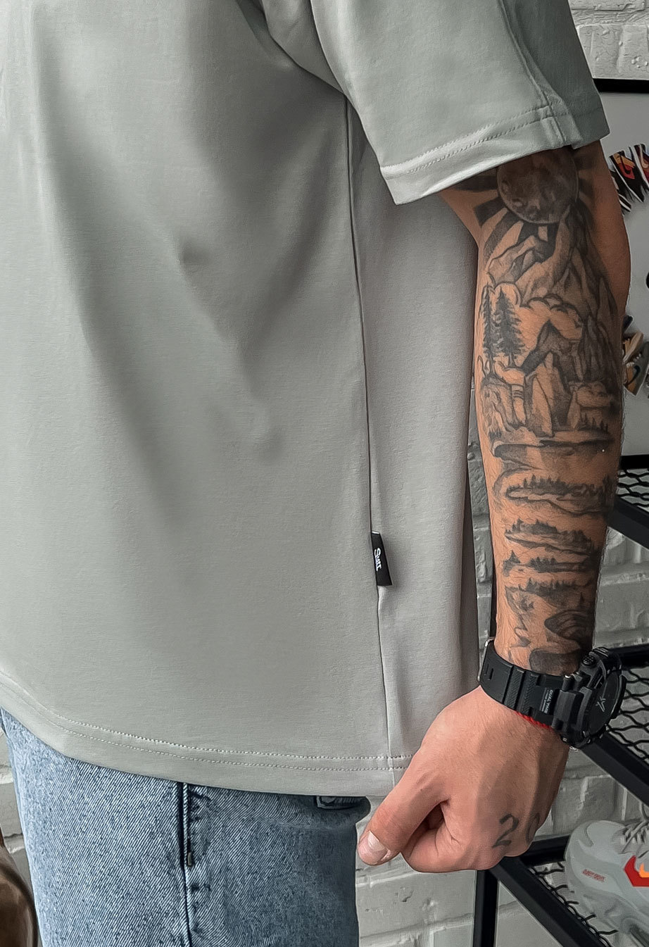 Футболка чоловіча Staff reglan gray сіра однотонна молодіжна ціна