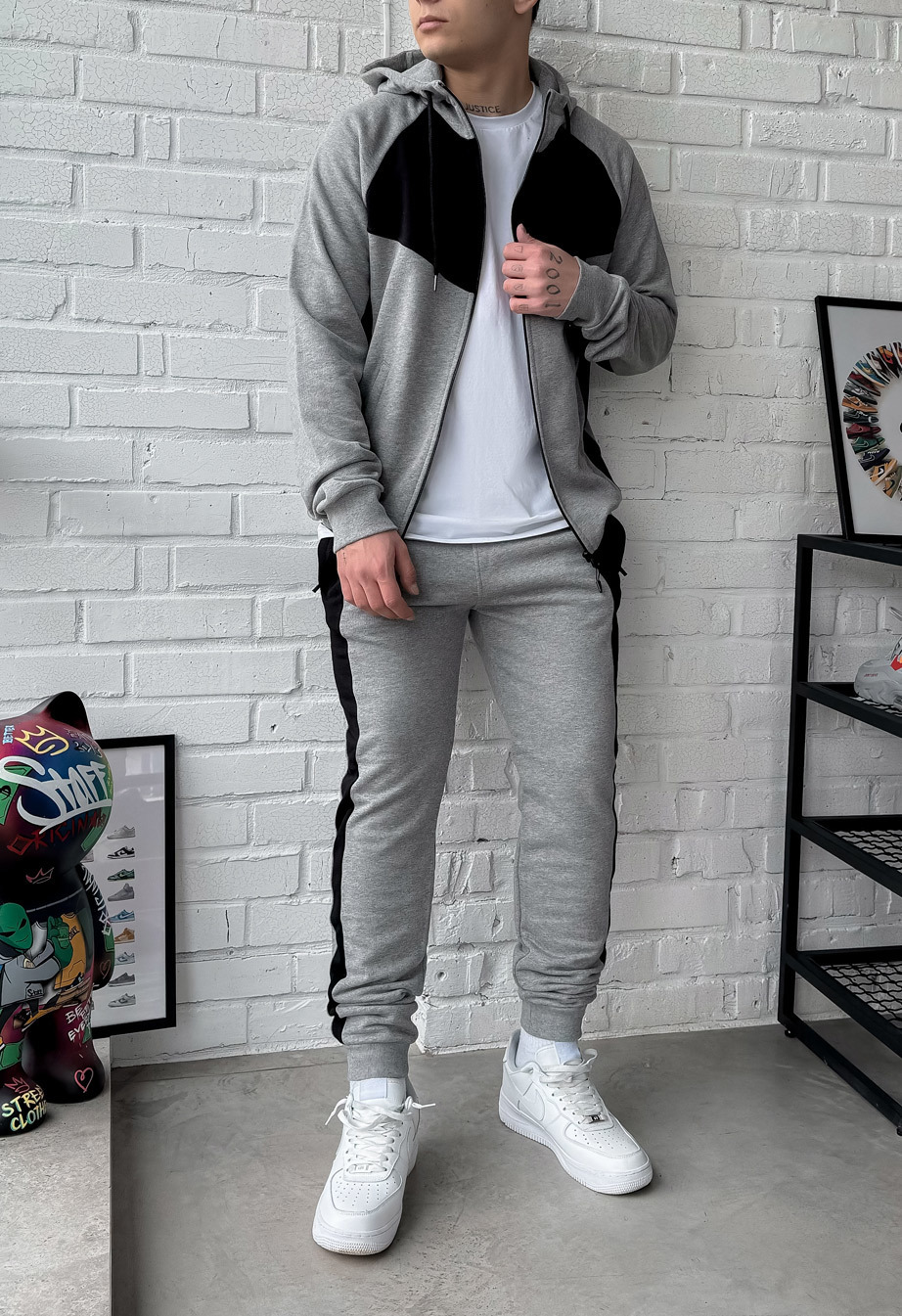 Спортивный костюм мужской Staff sa gray melange & black серый меланж ...