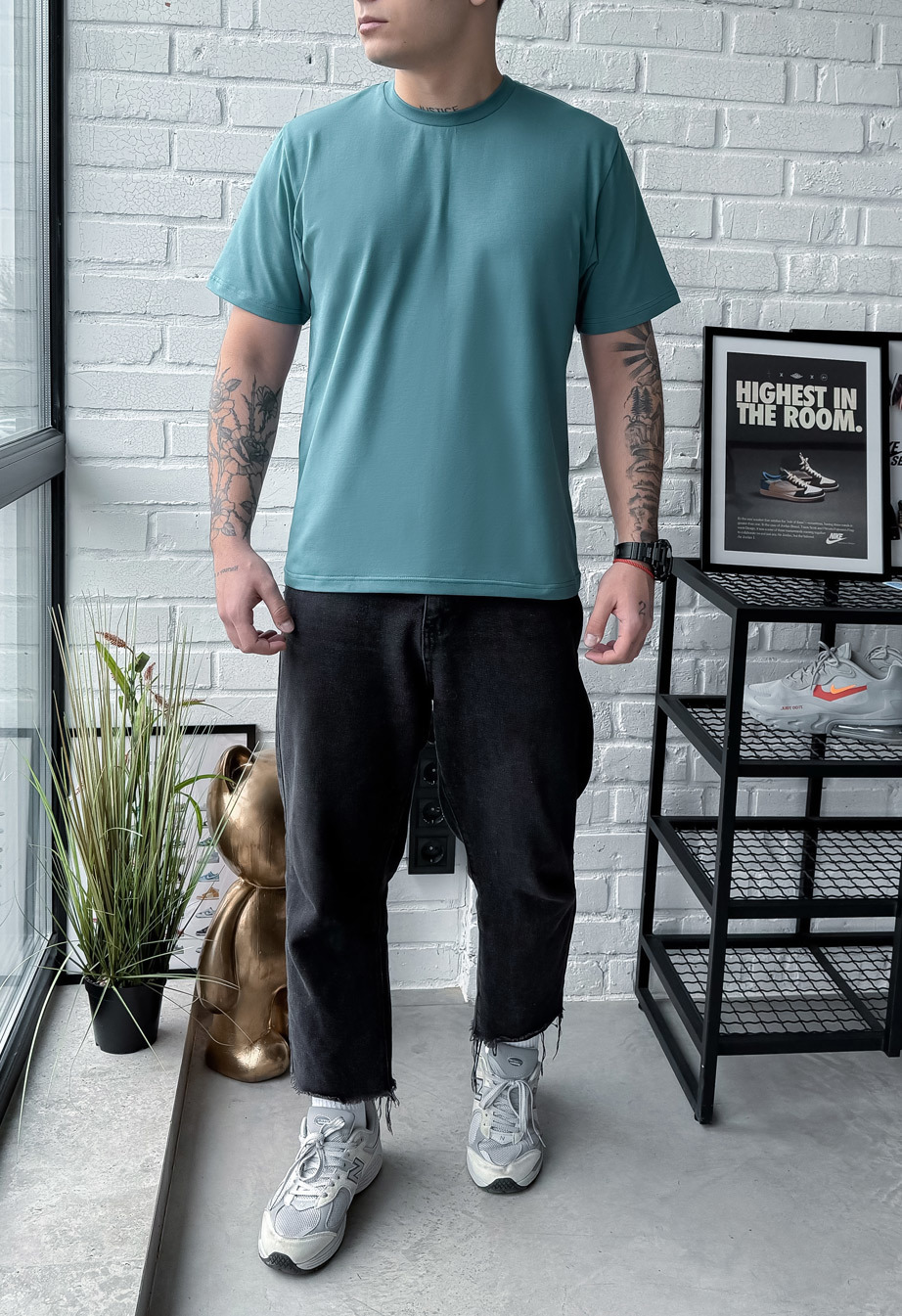 Футболка чоловіча Staff blue turquoise basic синьо-бірюзового кольору для підлітка базова ...