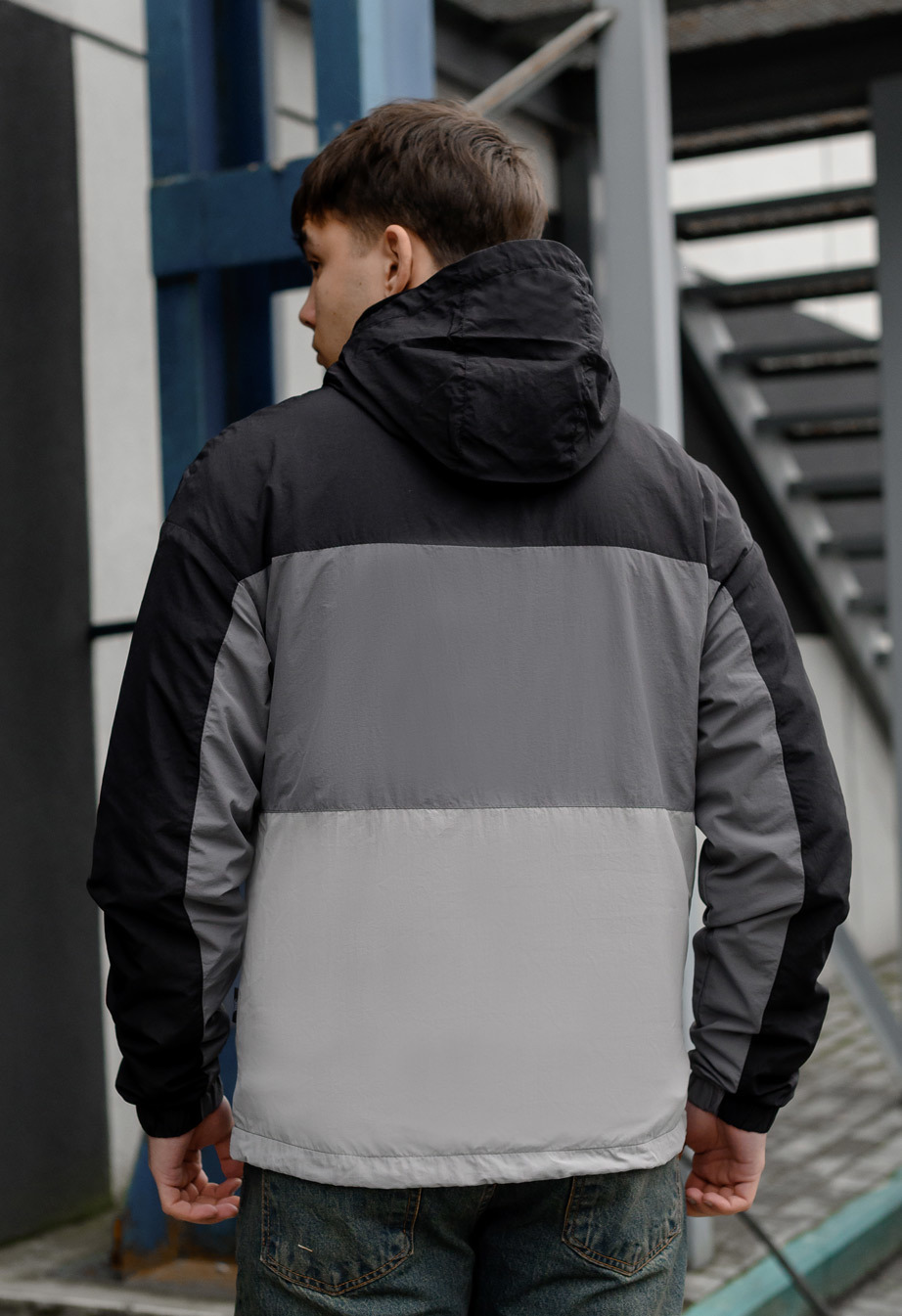 Чоловіча вітровка Staff ta black & light gray чорний/світло-сірий легка демісезонна з капюшоном ...