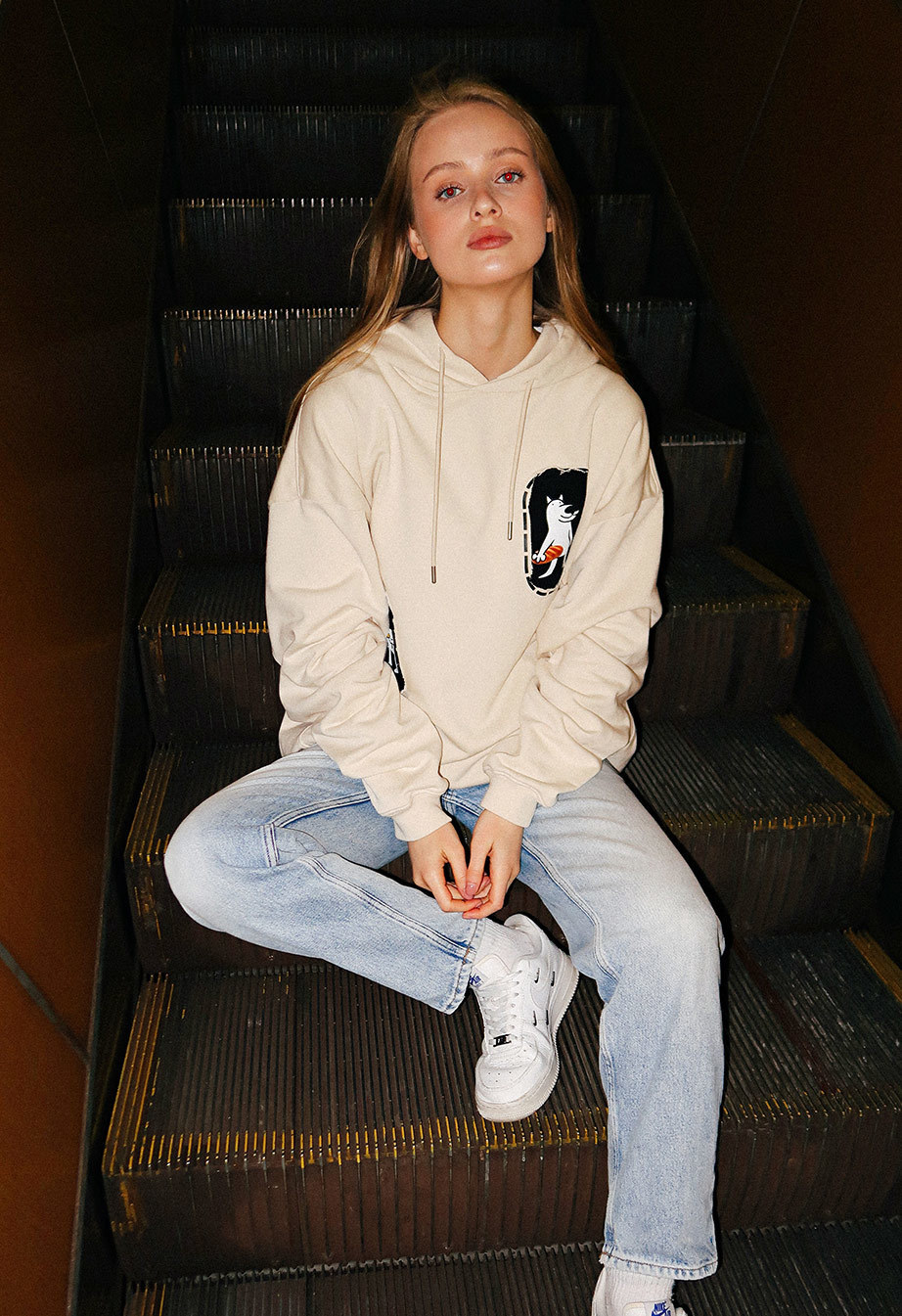 Толстовка чоловіча Staff x White Dog beige аплікація бежева з принтом ...