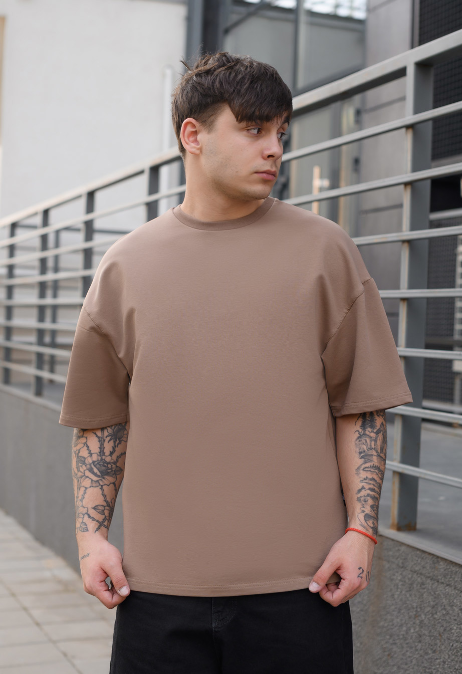 Футболка чоловіча Staff brown oversize premium коричнева однотонна оверсайз модна ціна