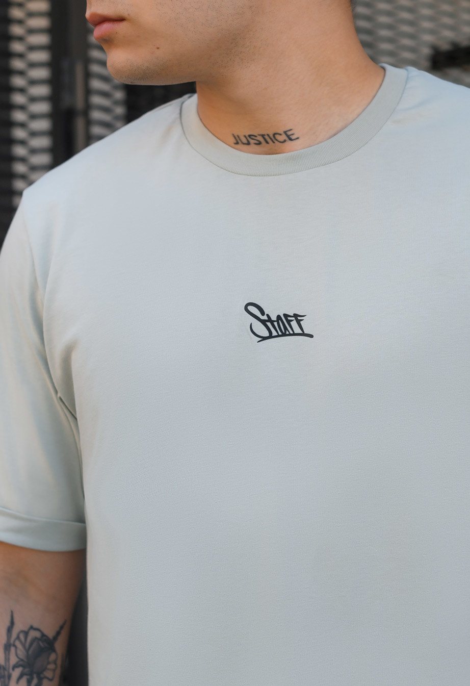 Чоловіча футболка Staff light gray logo світло-сіра бавовняна недорога з логотипом ціна