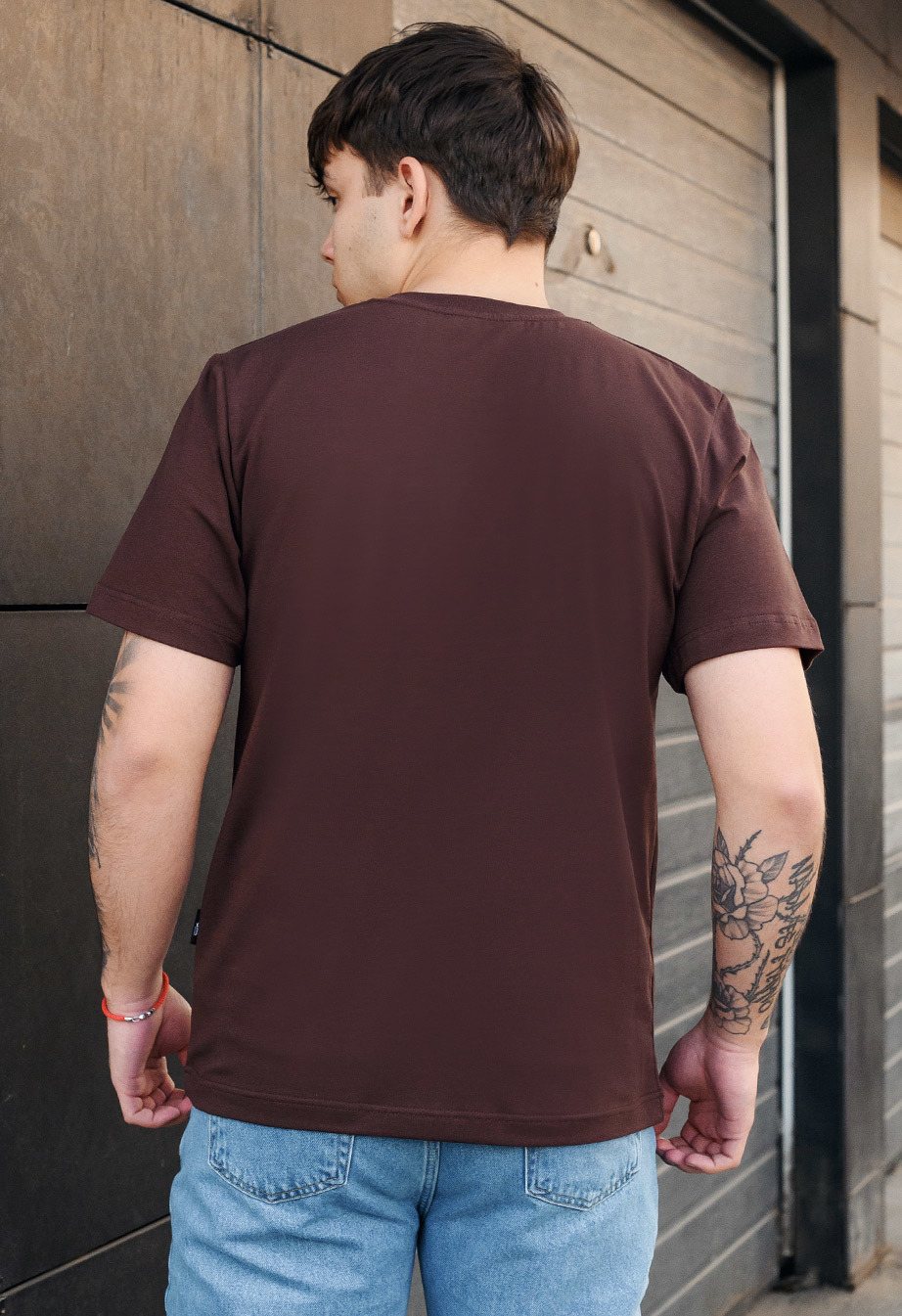 Футболка чоловіча Staff dark brown basic темно-коричнева брендова однотонна базова ціна