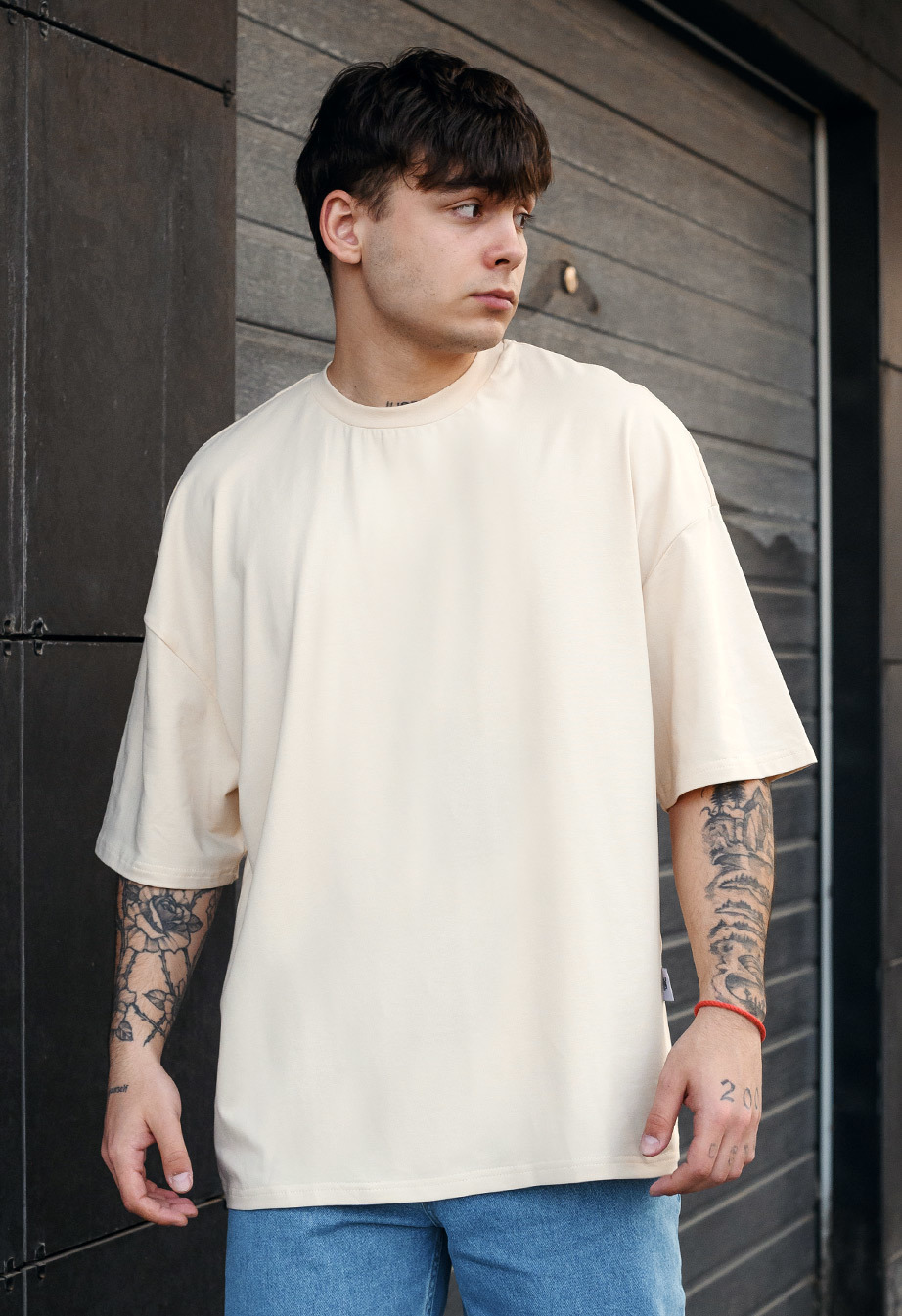 Футболка чоловіча Staff milk basic oversize молочного кольору базова оверсайз однотонна для ...
