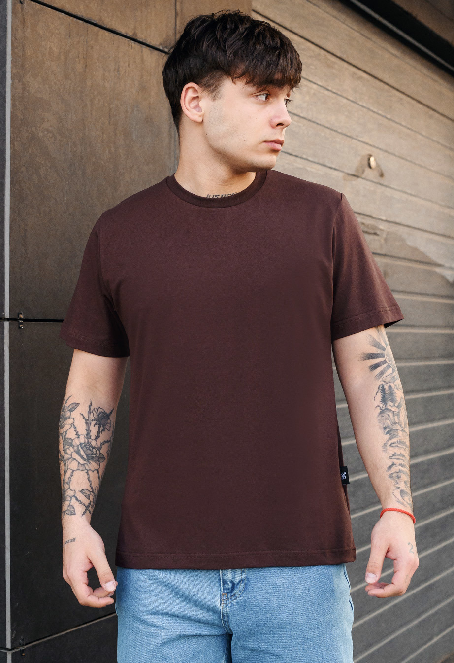 Футболка чоловіча Staff dark brown basic темно-коричнева брендова однотонна базова ціна