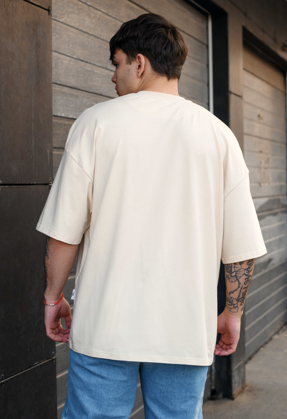 Футболка чоловіча Staff milk basic oversize молочного кольору базова оверсайз однотонна для ...