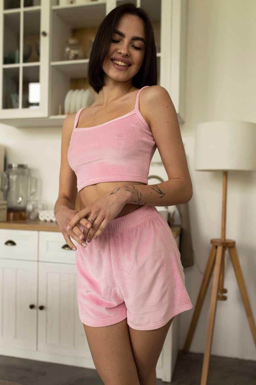 Піжама жіноча Staff mi pink рожева для дівчини топ і шорти однотонна купити