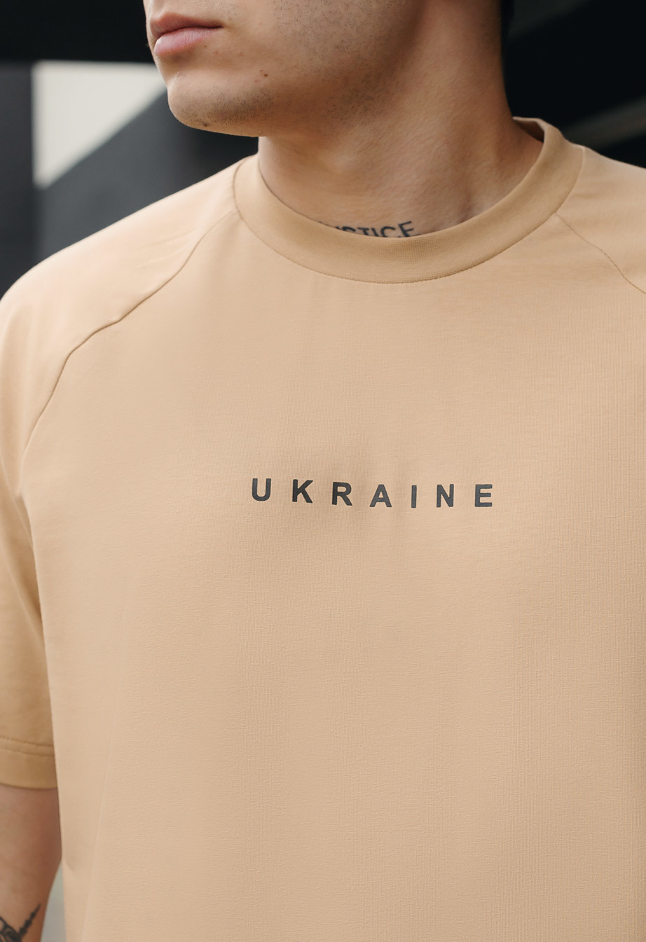 Футболка чоловіча Staff Ukraine And Kobzar бежева з принтом з надписом брендова ціна