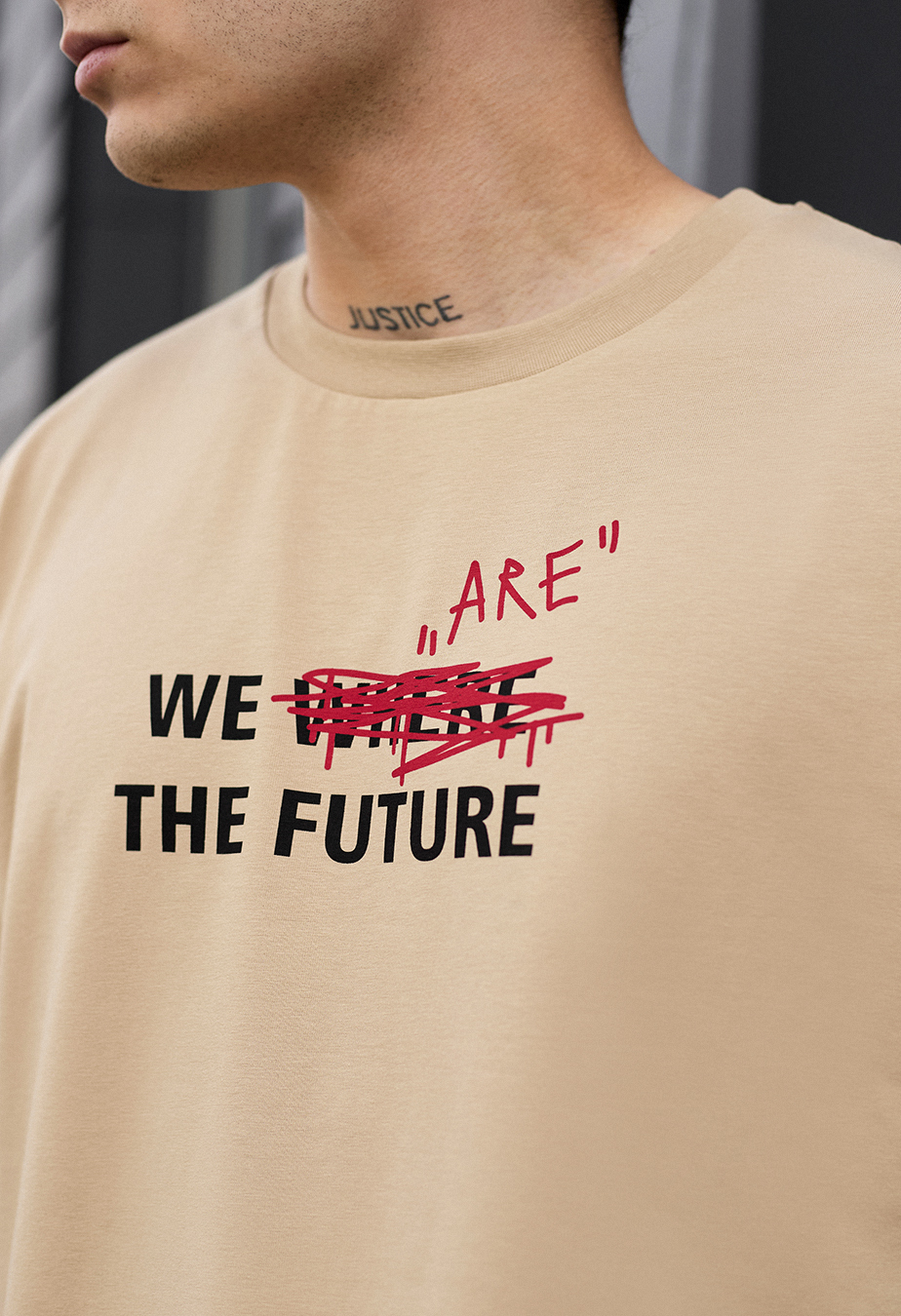 Футболка чоловіча Staff future oversize бежева для підлітка з надписом оверсайз купити
