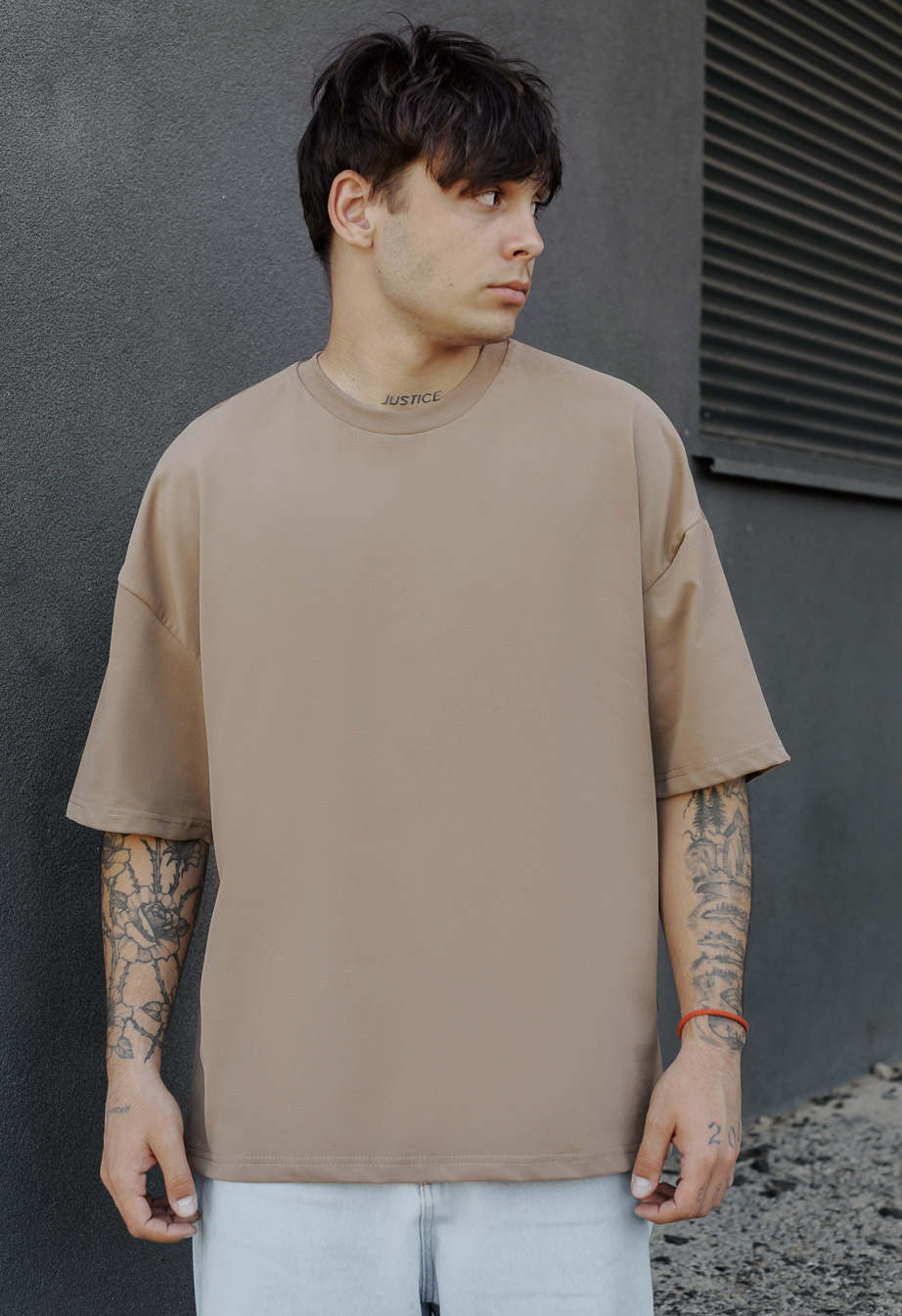 Футболка чоловіча Staff brown basic oversize коричнева однотонна недорога базова оверсайз купити