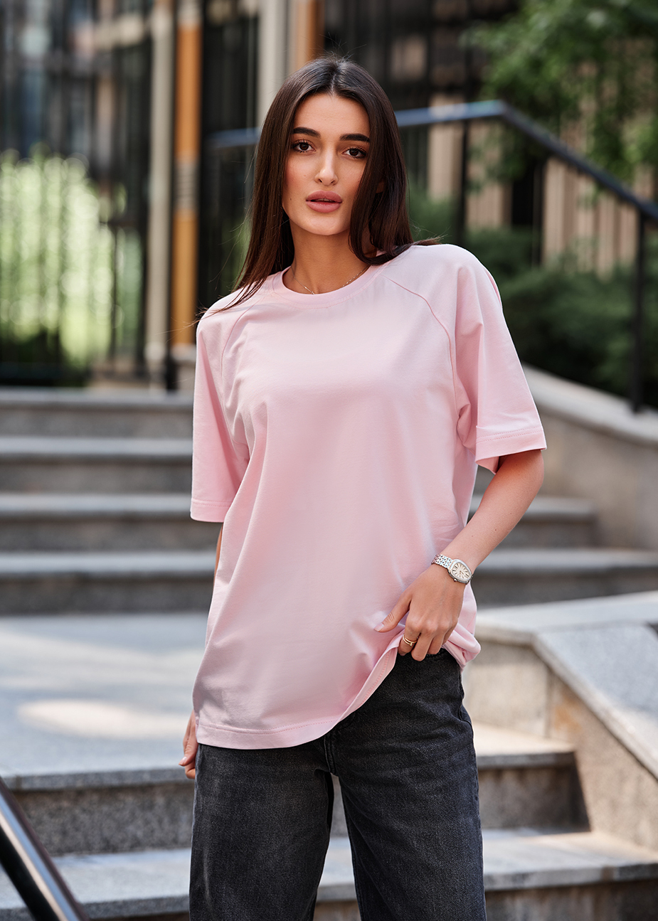 Футболка жіноча Staff mi pink oversize рожева однотонна оверсайз ...