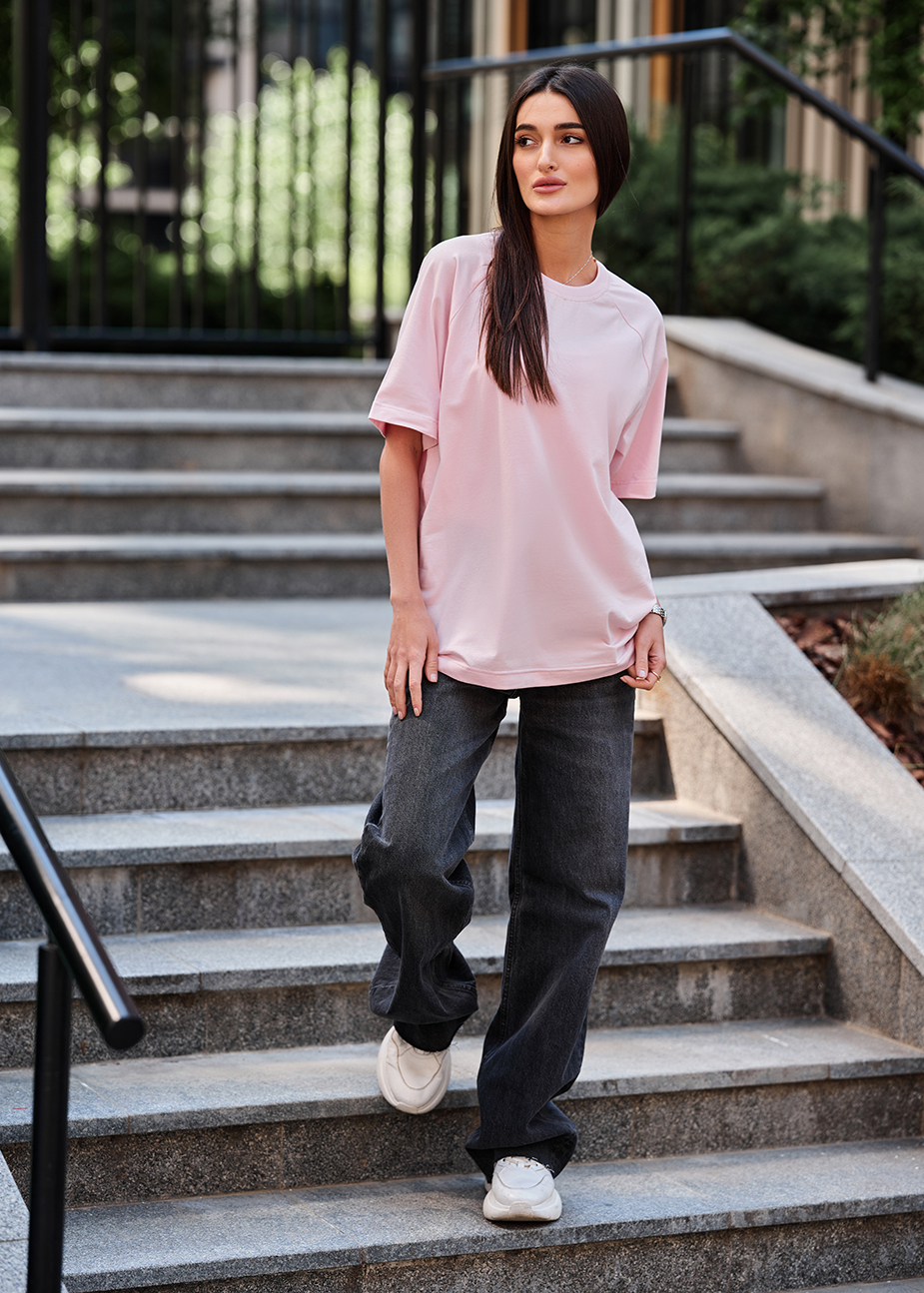 Футболка жіноча Staff mi pink oversize рожева однотонна оверсайз ...