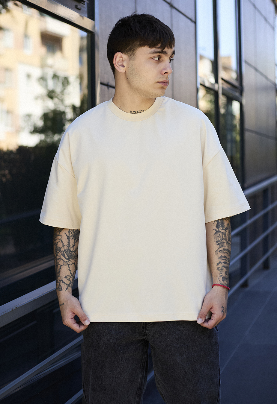 Футболка чоловіча Staff milk basic oversize молочного кольору базова оверсайз для підлітка ...