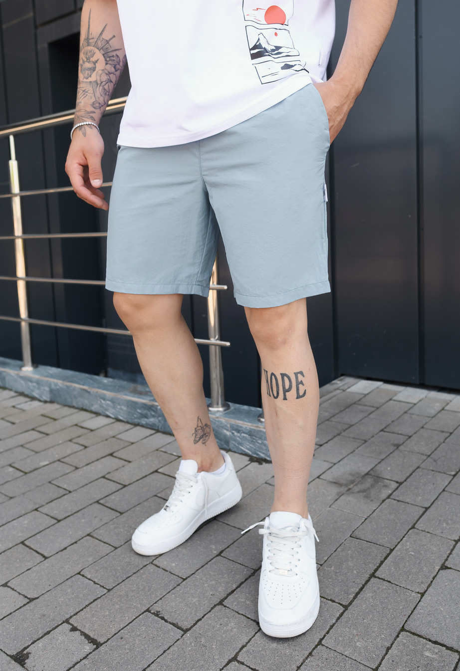 Шорти чоловічі Staff light blue basic світло-сині однотонні на літо молодіжні пляжні базові ціна